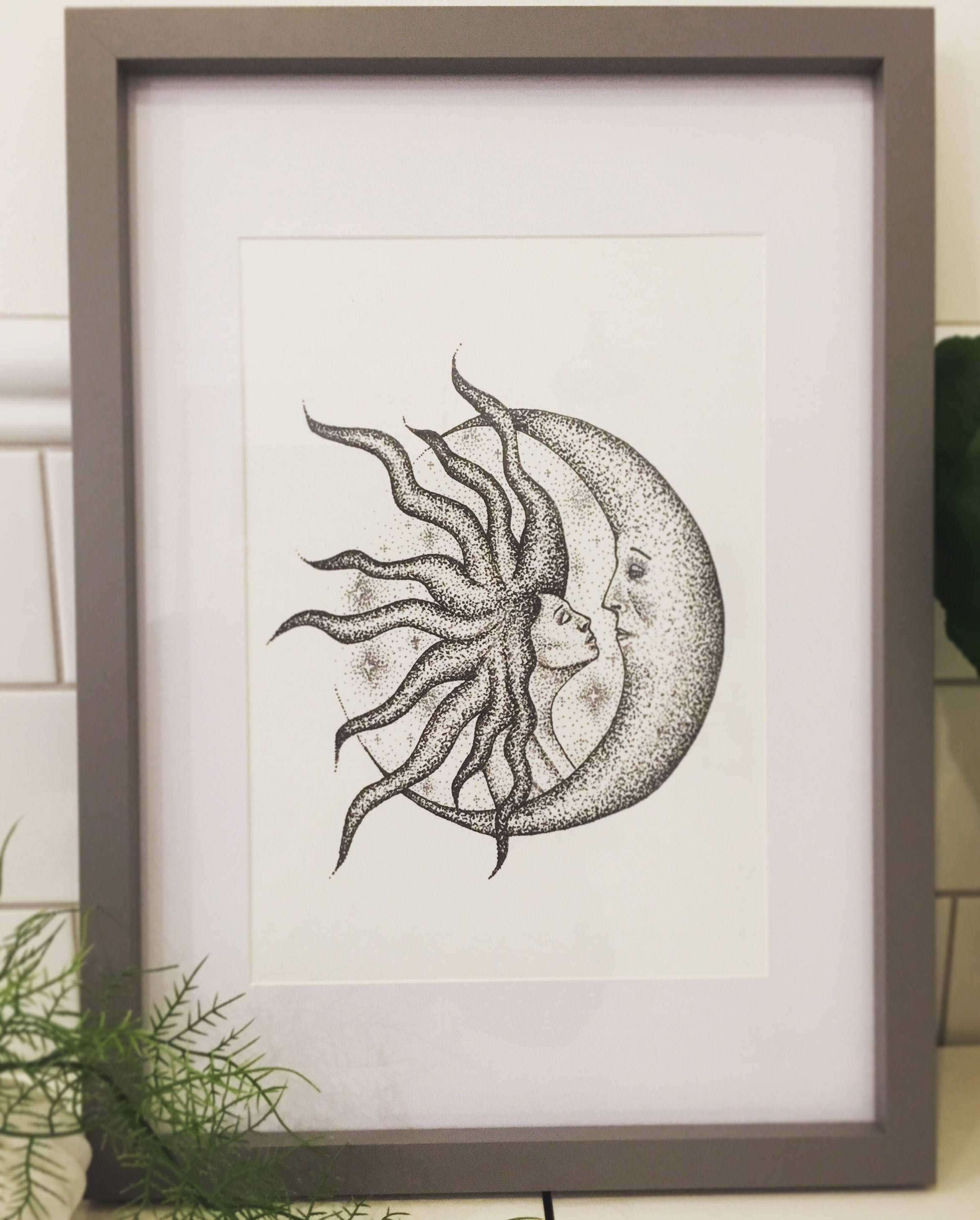 Black and White Kiss the Moon Illustration - Etsy