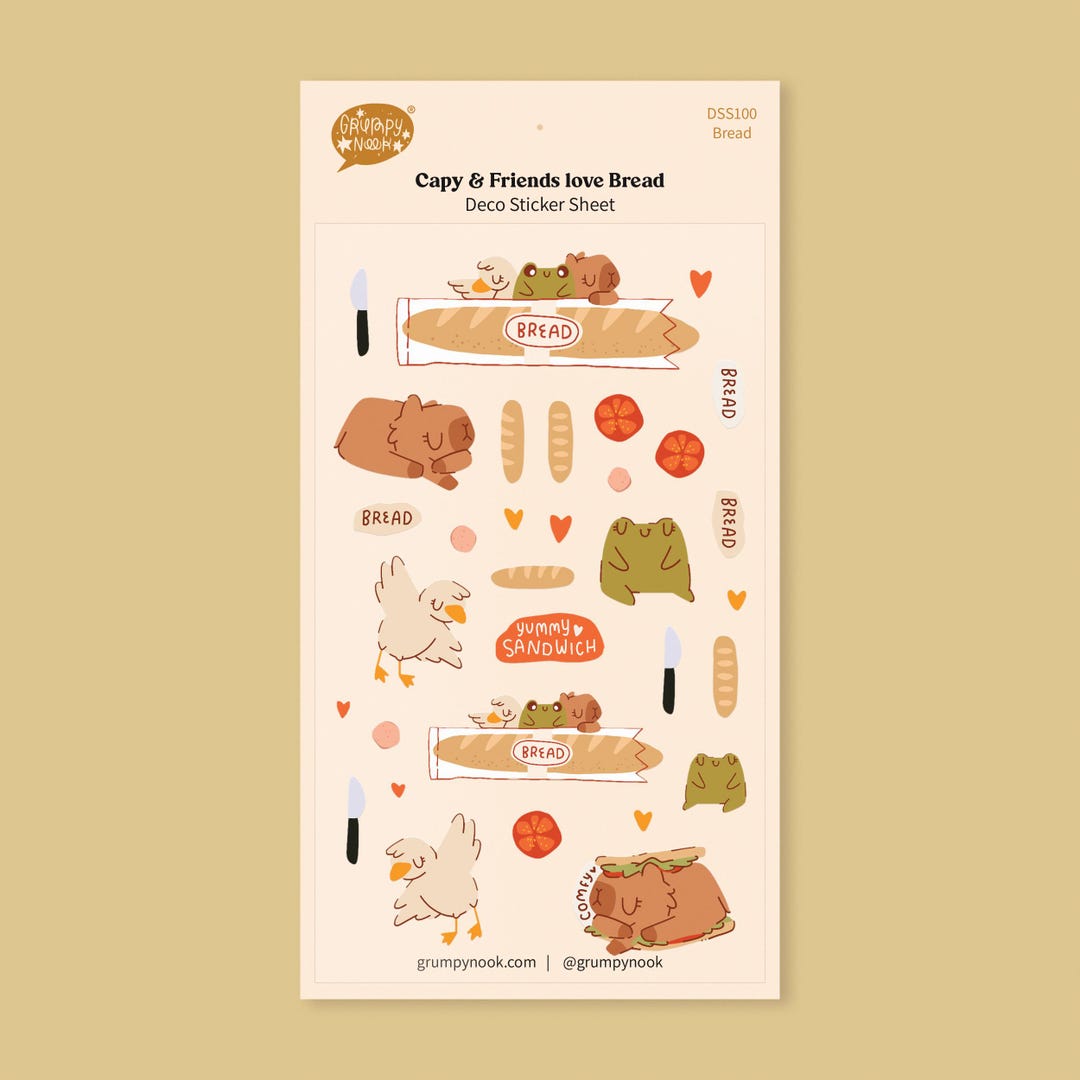 Capy and Friends Love Bread Deco Sticker Sheet, Transparent, Stickers ...