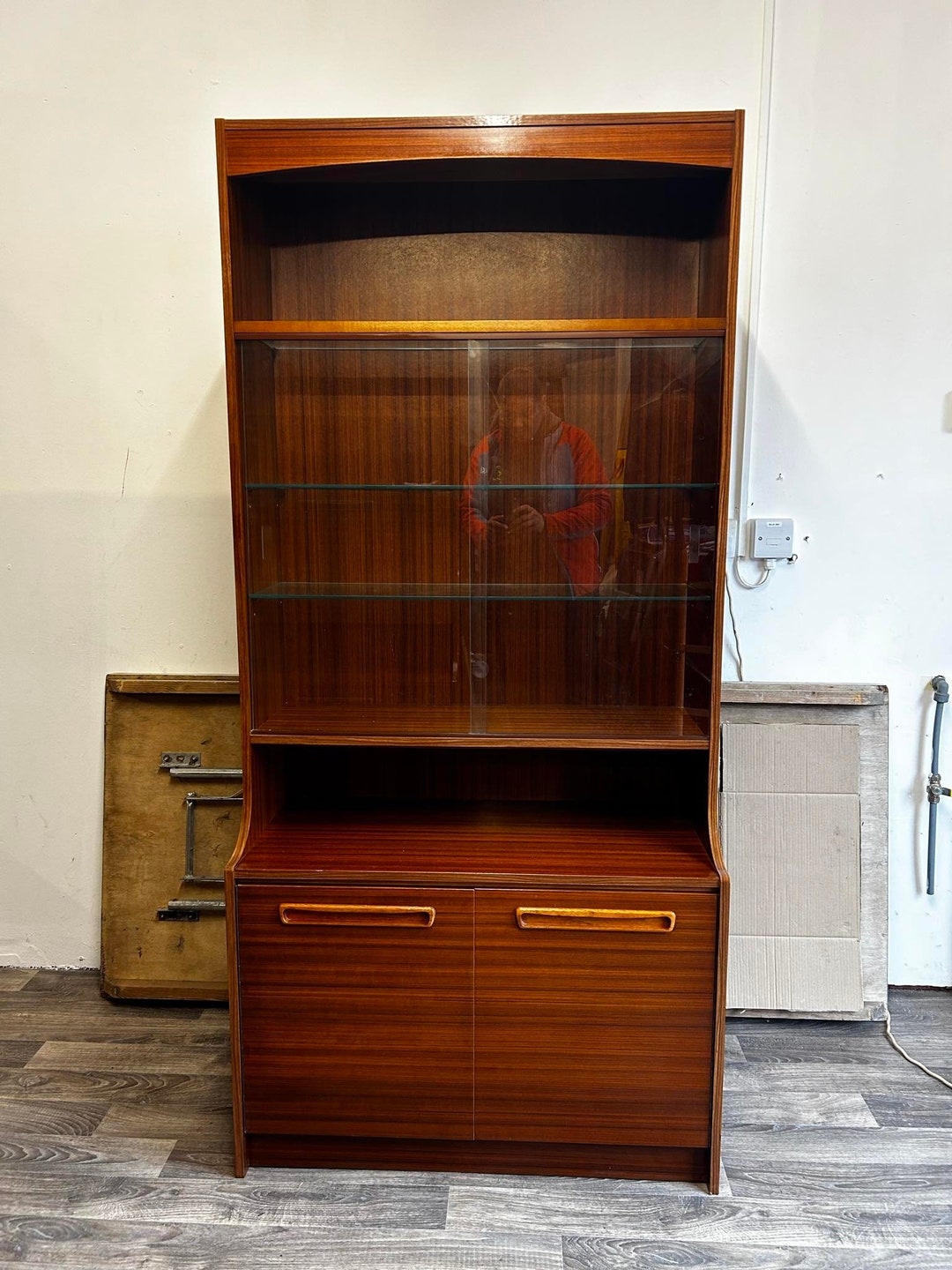 1960s Vintage Retro Mid Century Teak Glazed Display Cabinet / Bookcase ...