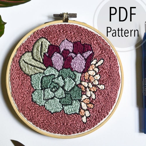 Succulent Bouquet Art Cactus Embroidery Hoop Botanical Plant Etsy