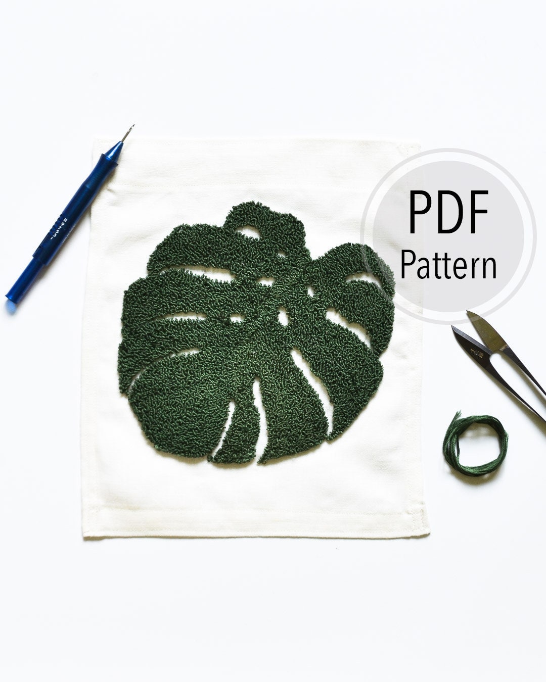 Monstera Leaf Punch Needle Embroidery Pattern | Etsy