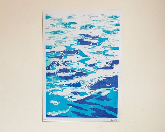 Waves Risograph Print A3 Riso Print Summer Sea Art Print - Etsy
