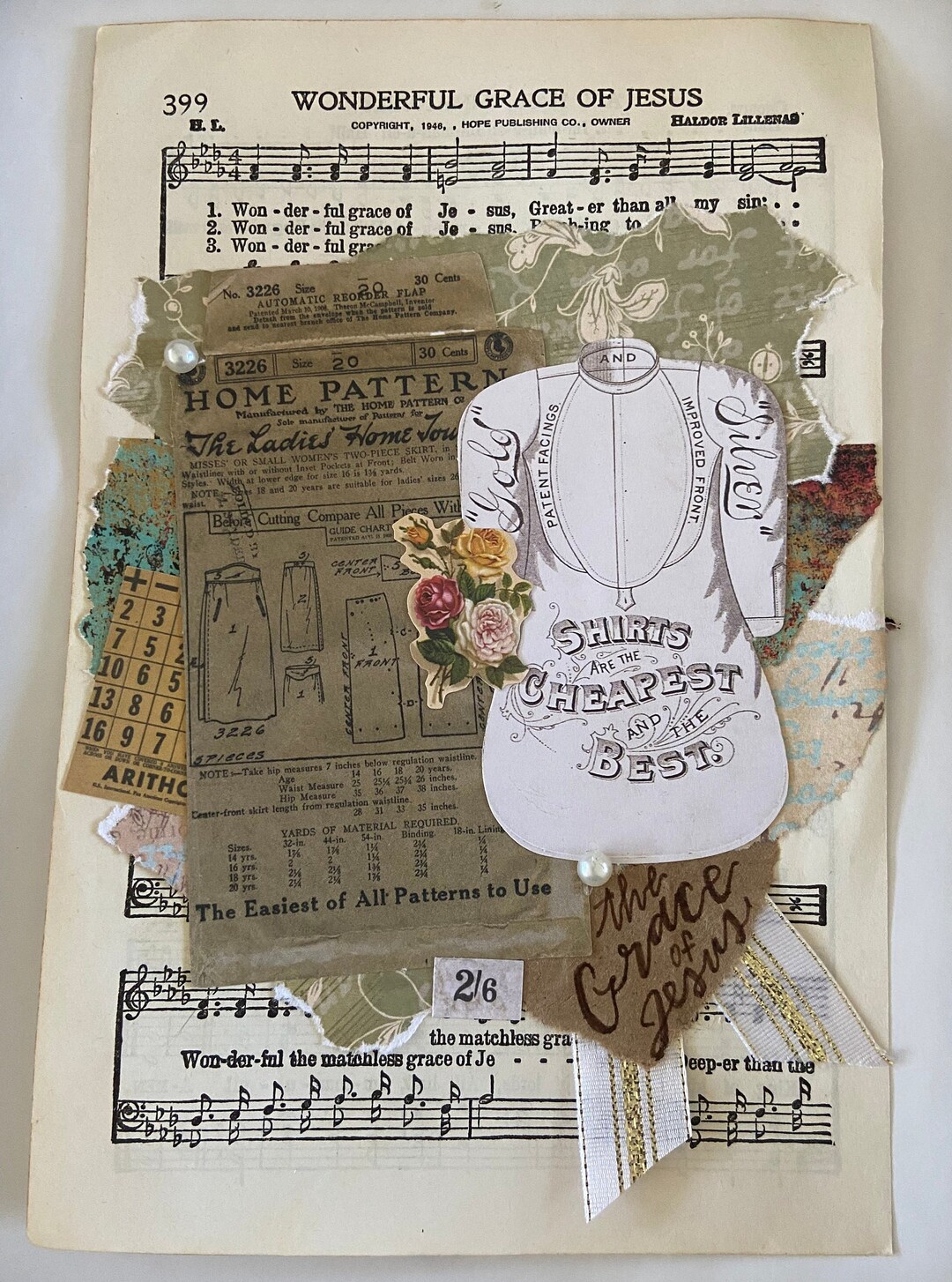 Old Hymnal Book Page Collage Art Wonderful Grace of Jesus - Etsy