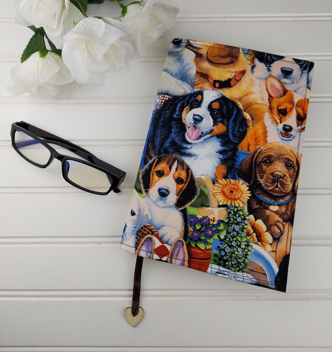 Dog Book Cover, Fabric Book Cover, Book Sleeve, Book Protector, Padded ...