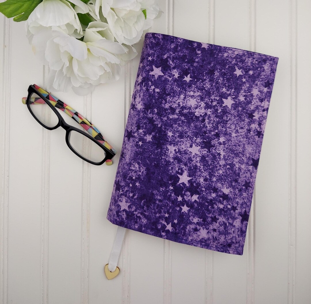Stars Fabric Book Cover: Padded Cotton Book Sleeve With Ribbon Bookmark ...