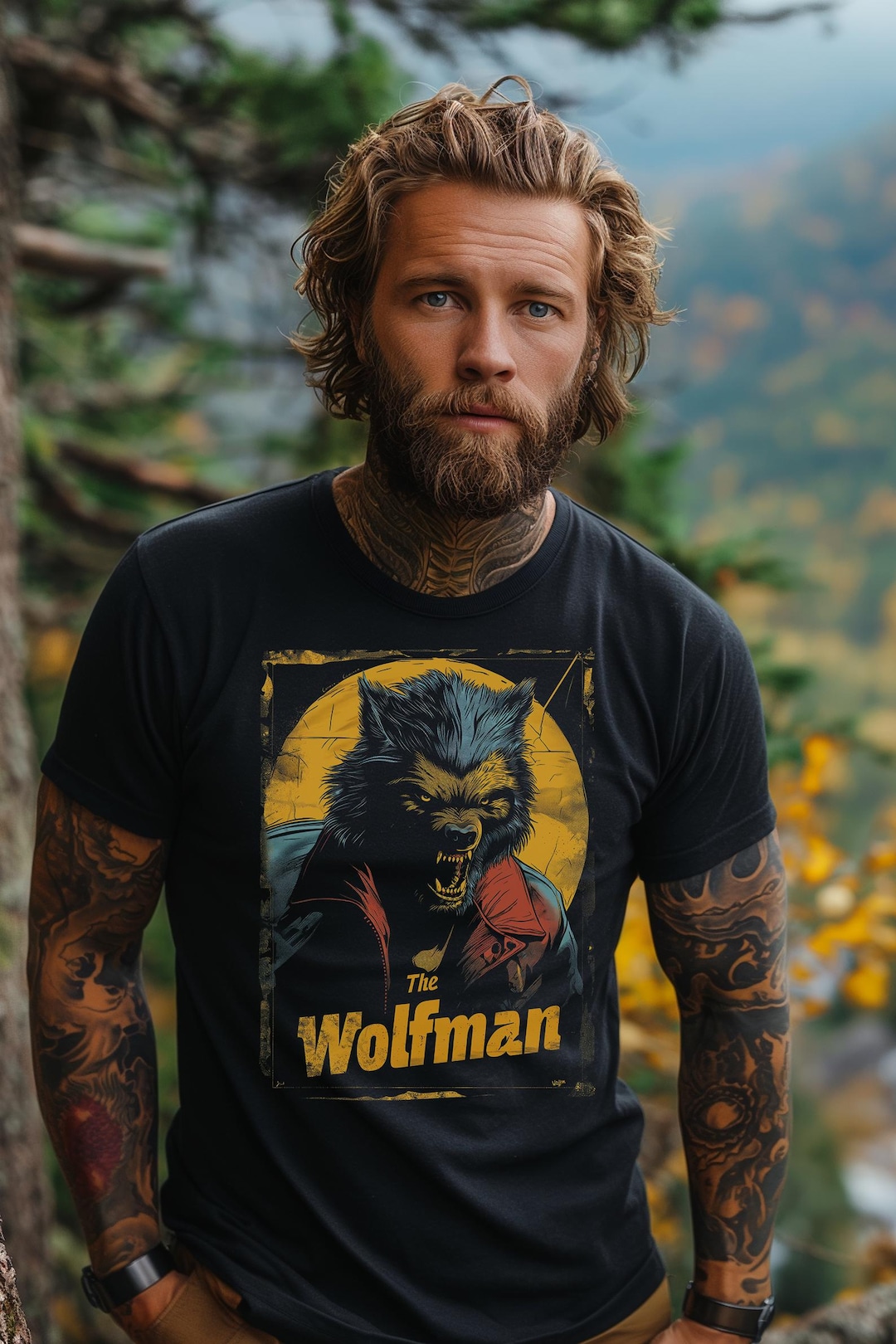 The Wolfman Retro T-shirt – Vintage 1940s Horror Movie Werewolf Design ...