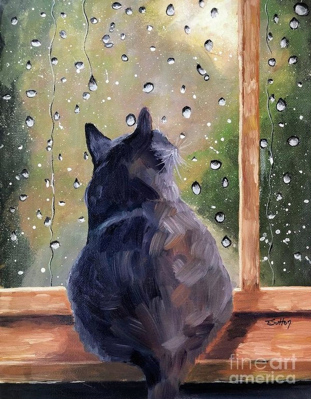 Grey Cat on a Rainy Windowsill Painting / Giclee Print of Original Oil ...