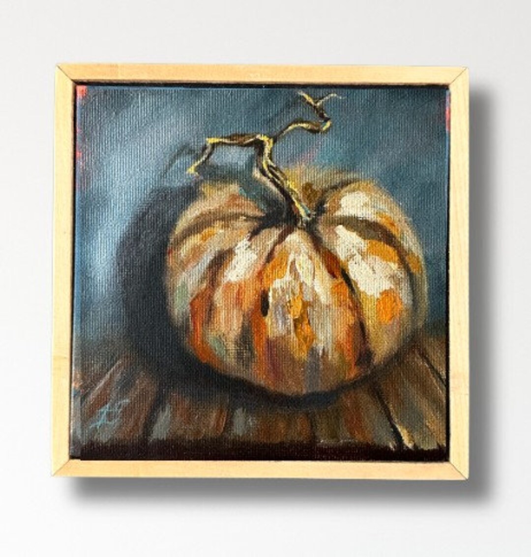 Pumpkin Still Life ORIGINAL Painting by T Sutton, 6x6 on Panel With ...