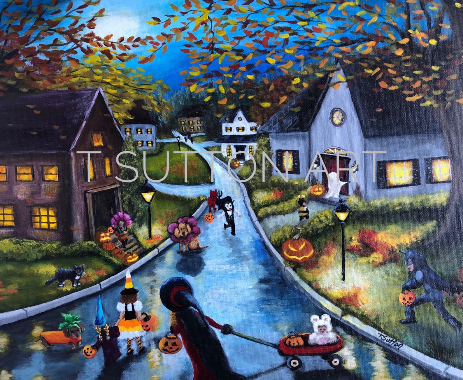 Trick or Treaters Halloween painting Giclee prints or | Etsy