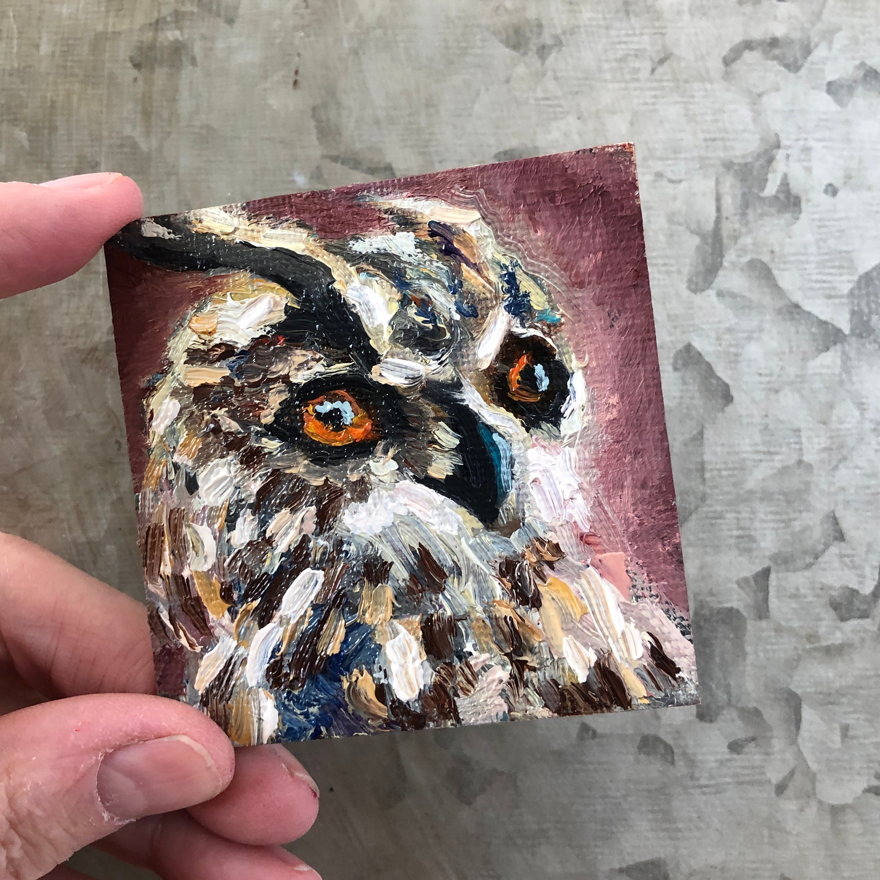 Tiny ORIGINAL Owl Oil Painting by T. Sutton, 3 Panel Fridge Magnet ...