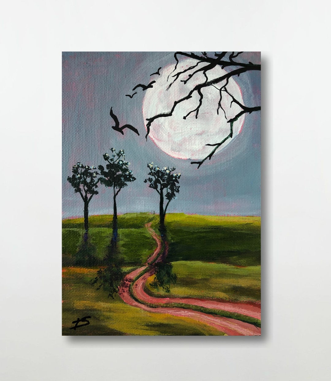Full Moon Tree Landscape ORIGINAL Acrylic Painting by T. - Etsy