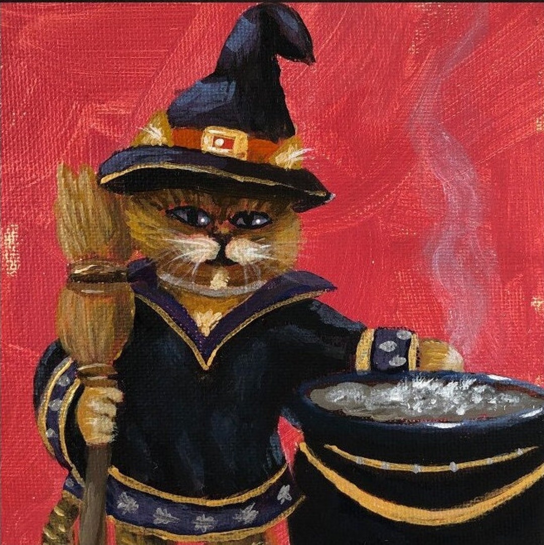Cat Warlock Painting, Giclee Canvas or Prints by T. Sutton Art, Wizard ...