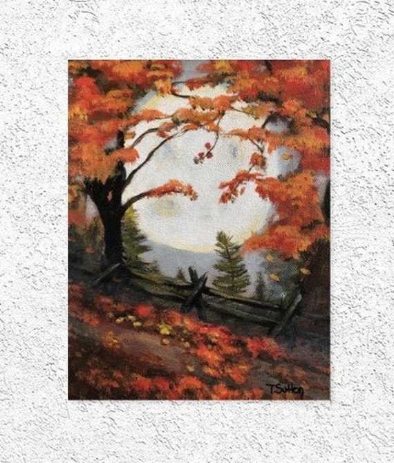 Autumn Path Full Moon Painting / Fall Wall Art / Moonlight - Etsy