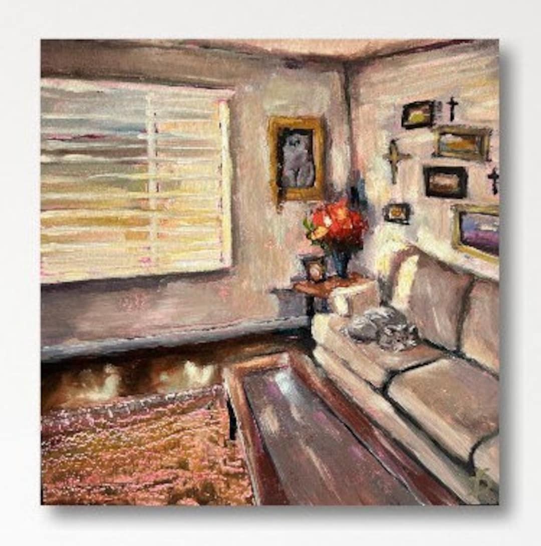 Interiors With Grey Cat ORIGINAL 8x8 Oil-painted Panel on Optional Wood ...