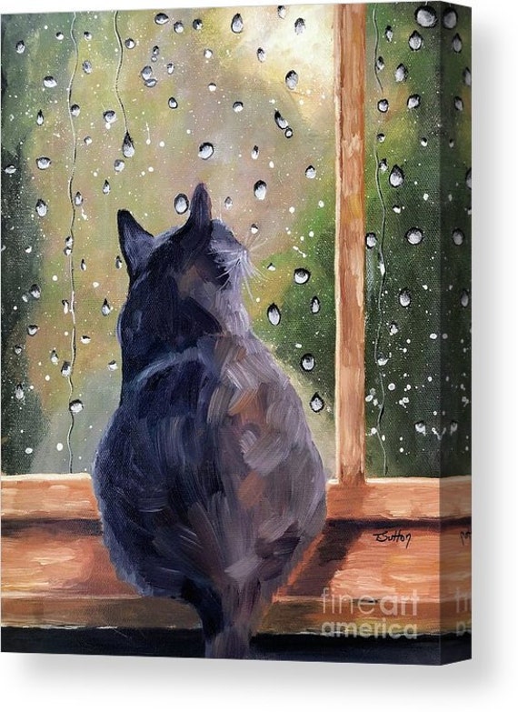 Cat Looking Out Window Painting