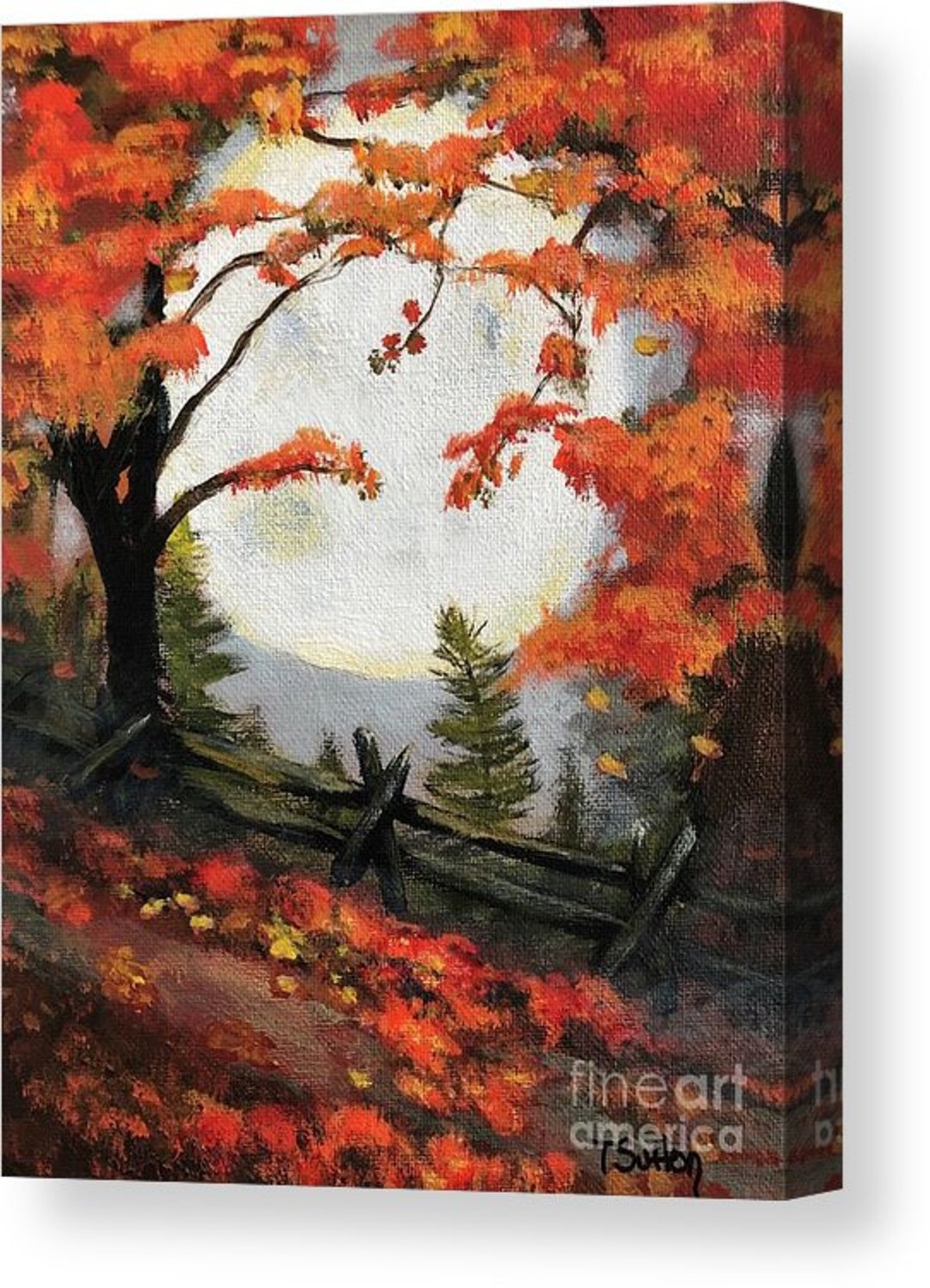 Autumn Path Full Moon Painting / Fall Wall Art / Moonlight Stroll ...