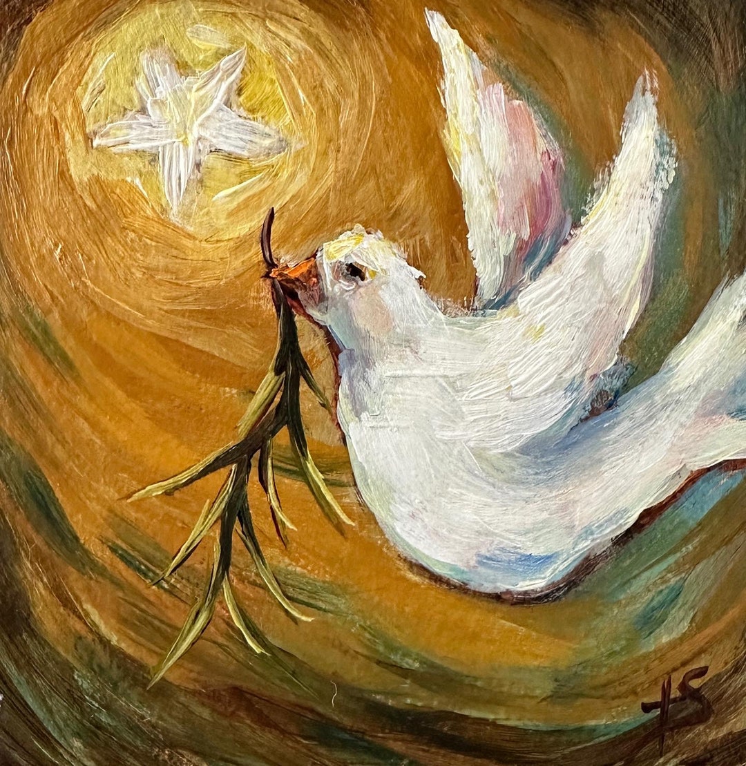 Peace Dove ORIGINAL Painting by T. Sutton, 5" Panel W Optional Frame ...