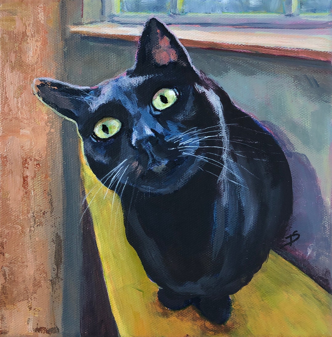 Whimsical Black Cat Giclee Print: Impressionistic Cat Painting by T ...