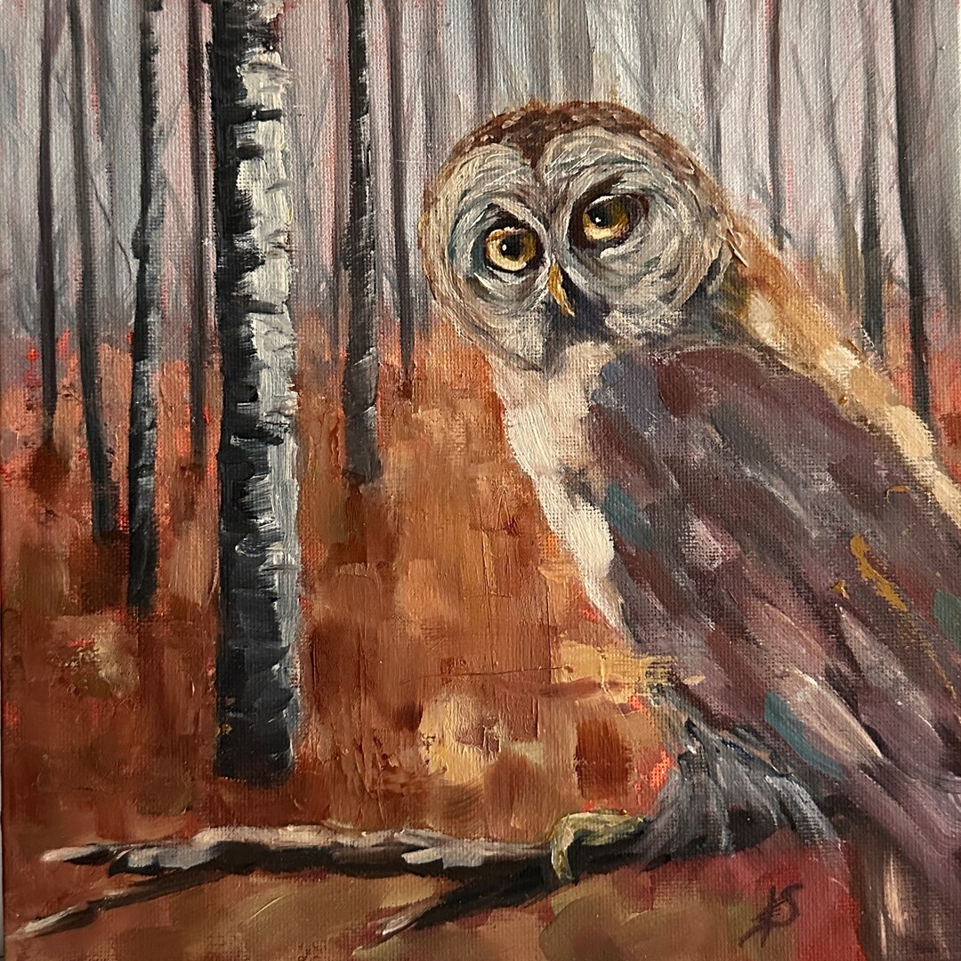 Great Grey Owl ORIGINAL Oil Painting by T Sutton, 8x8" in Wood Float ...