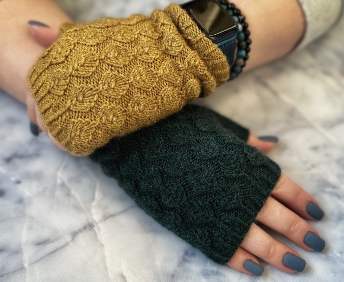 Knitted Merino Yak Fingerless Gloves Mittens for Women With Pattern ...