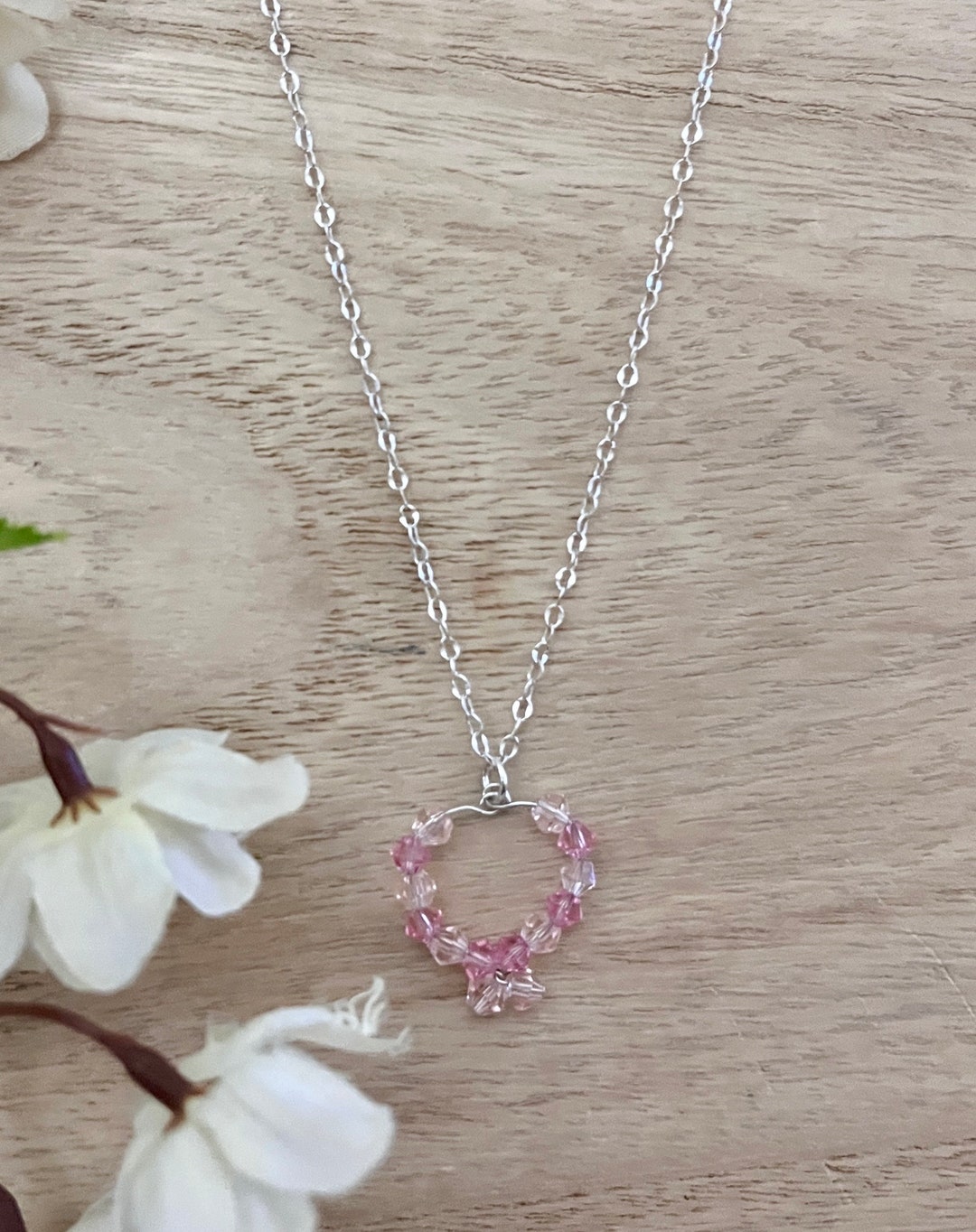 Swarovski Crystal Pink Heart Charm on Sterling Silver Chain, Rose Heart ...
