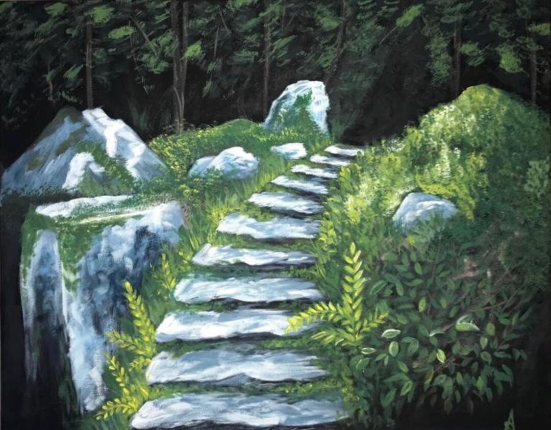 Forest Landscape Acrylic Painting, Forest Path, Expressive Landscape ...