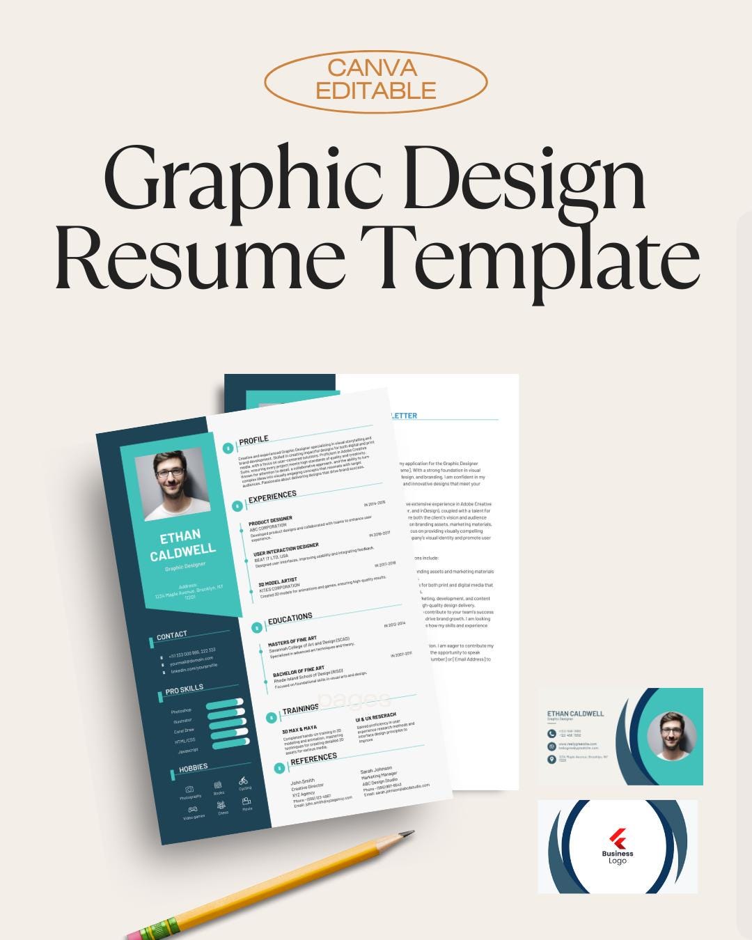 Modern Graphic Designer Resume Template + Bonus Matching Business Card ...