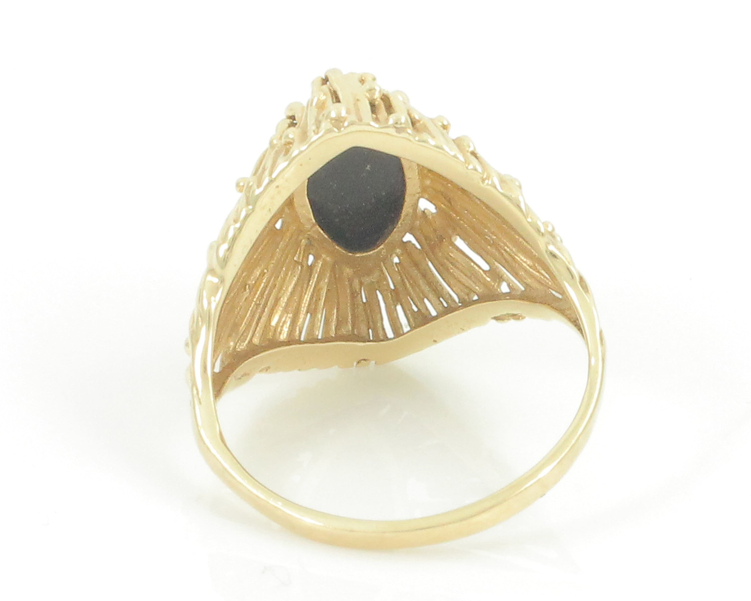 Vintage 14K Black Coral Ring by Maui Divers, 14K Yellow Gold Navette ...