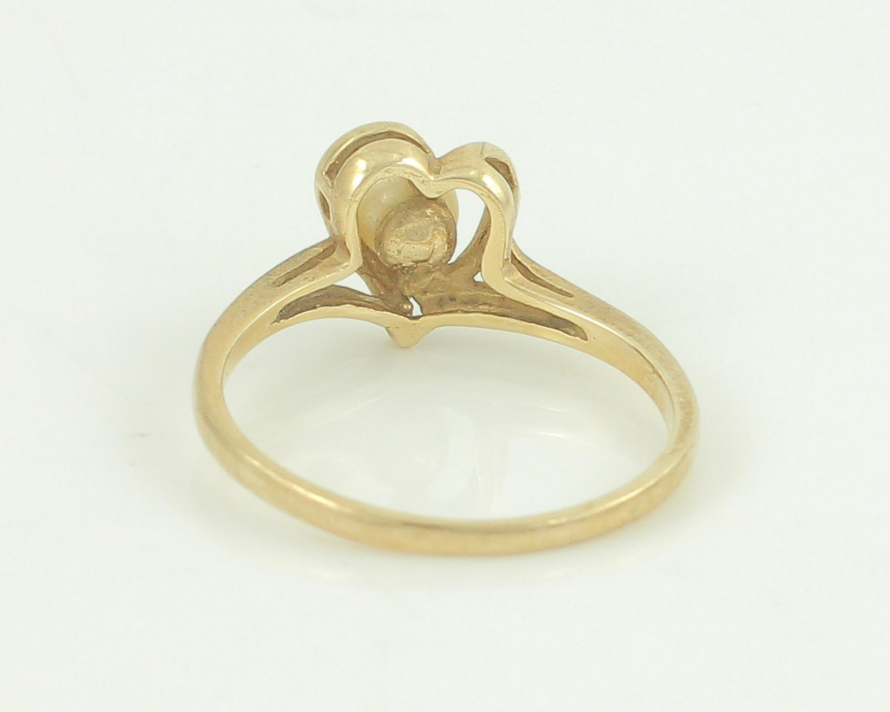 Vintage 10K Pearl Diamond Heart Ring, Vintage 10K Cultured Akoya Pearl ...