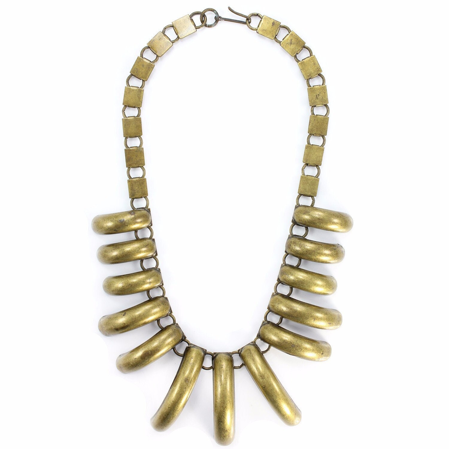 Bold Vintage Antique Gold Tone Bib Necklace, Mid Century Modern Gold ...