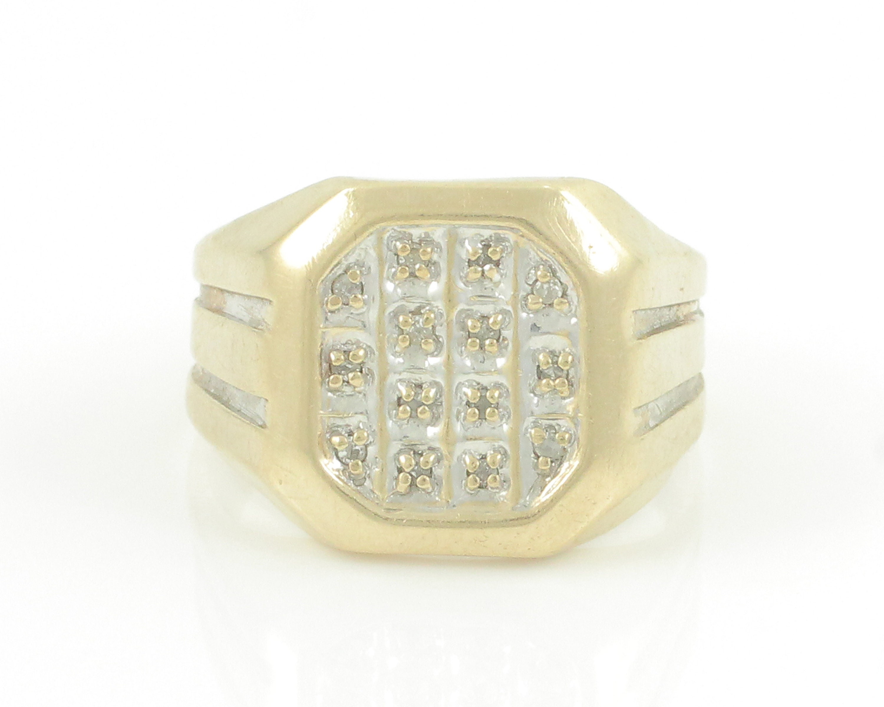 Vintage Diamond 10K Gold Mens Ring, 1980s .10 CT Diamond 10K Ring ...