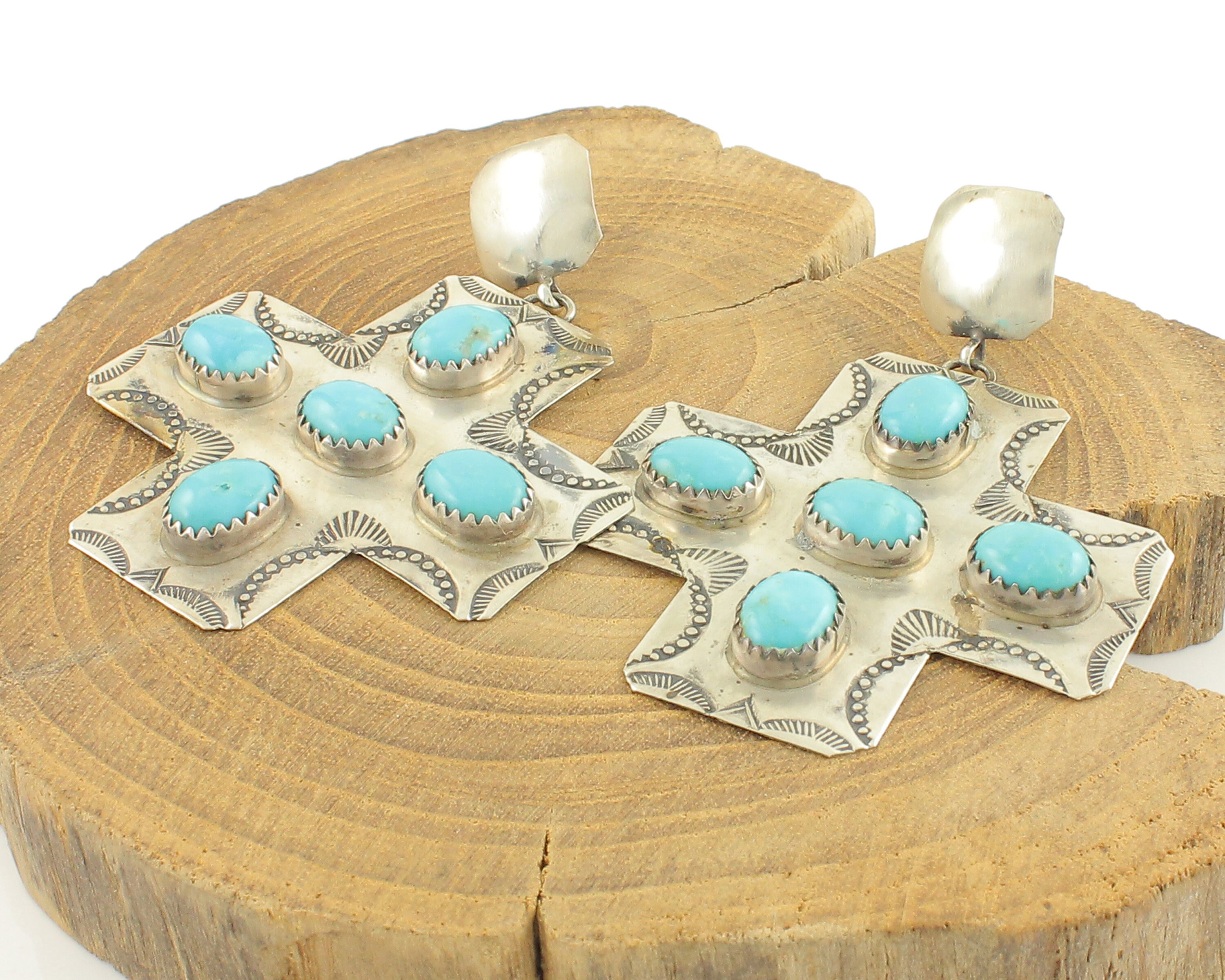 Vintage Sterling Turquoise Large Cross Earrings - Signed Navajo B. Joe ... Vintage Sterling Turquoise Large Cross Earrings - Signed Navajo B. Joe ...
