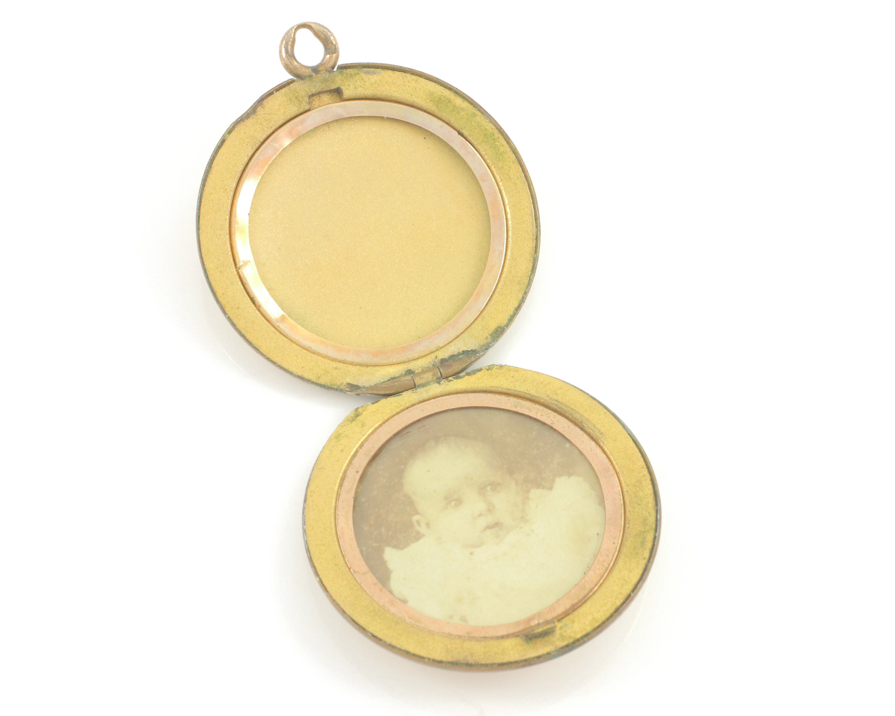 Victorian Crescent Moon Star Round Locket Pendant, Antique Gold Filled ...