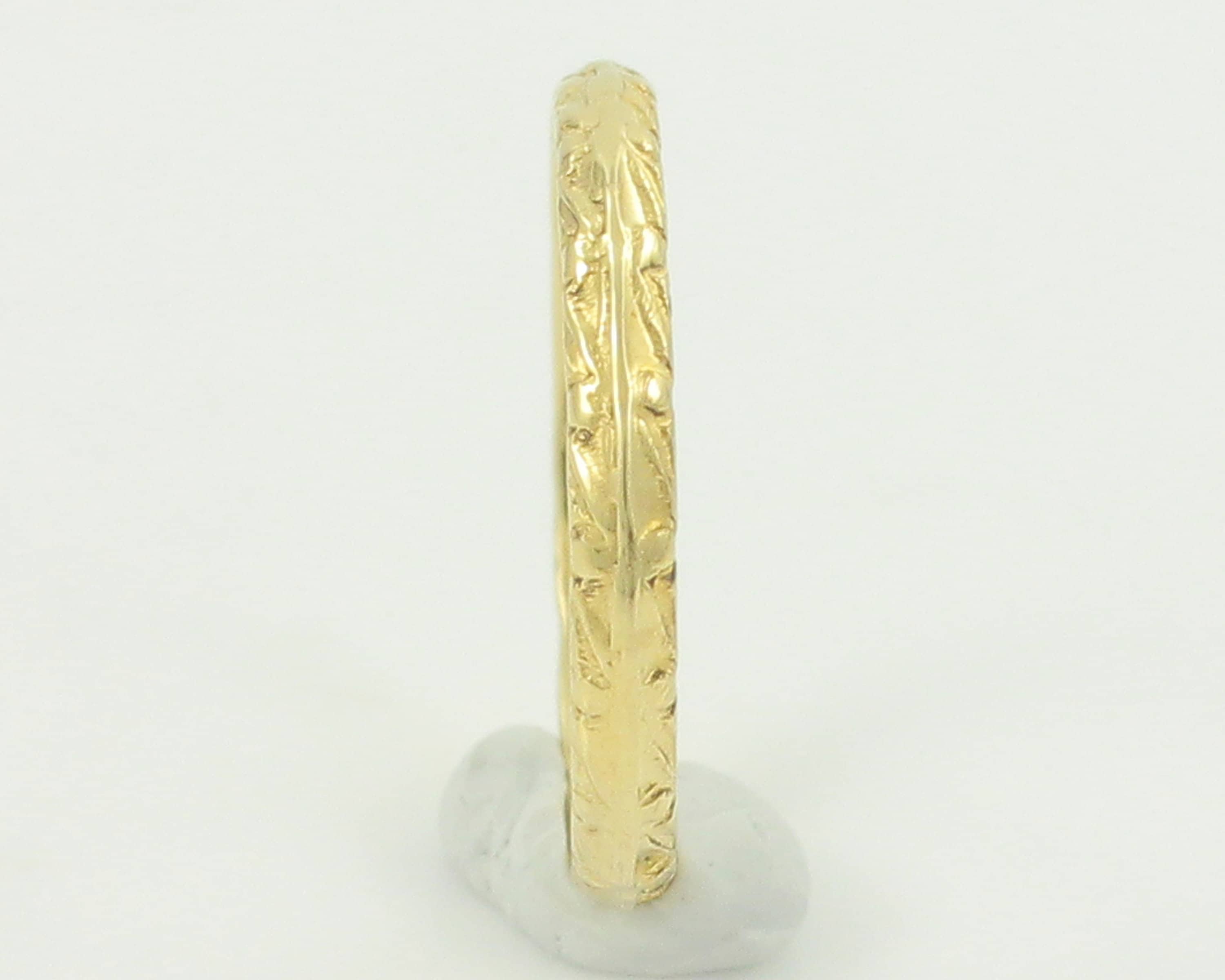 Antique 10K Yellow Gold Engraved Baby Band Ring, Art Deco 10K Solid Gold Stack Pinkie Midi Ring ...