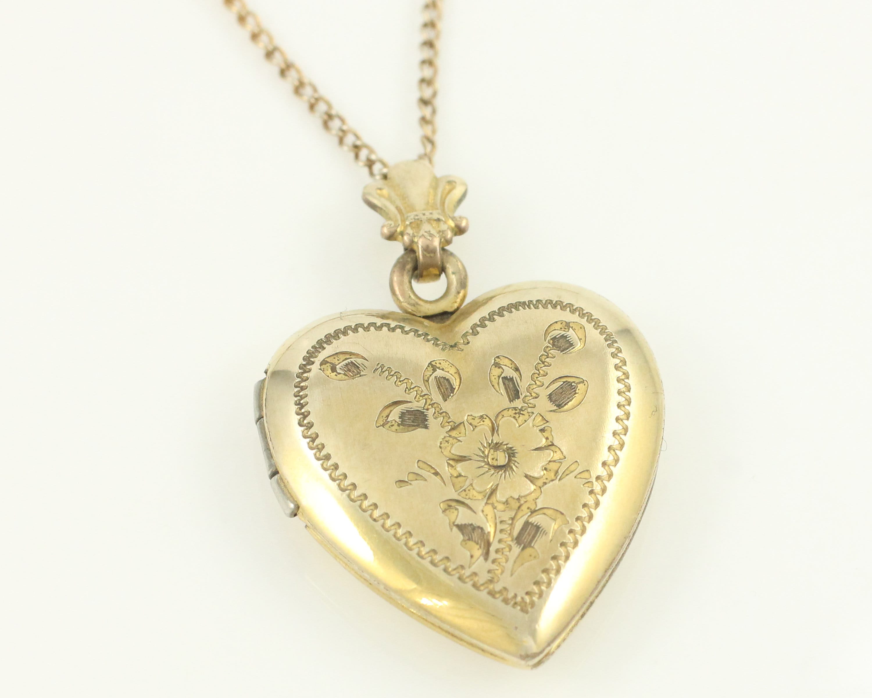 Vintage 12K Gold Filled Floral Engraved Heart Locket Necklace, Vintage ...