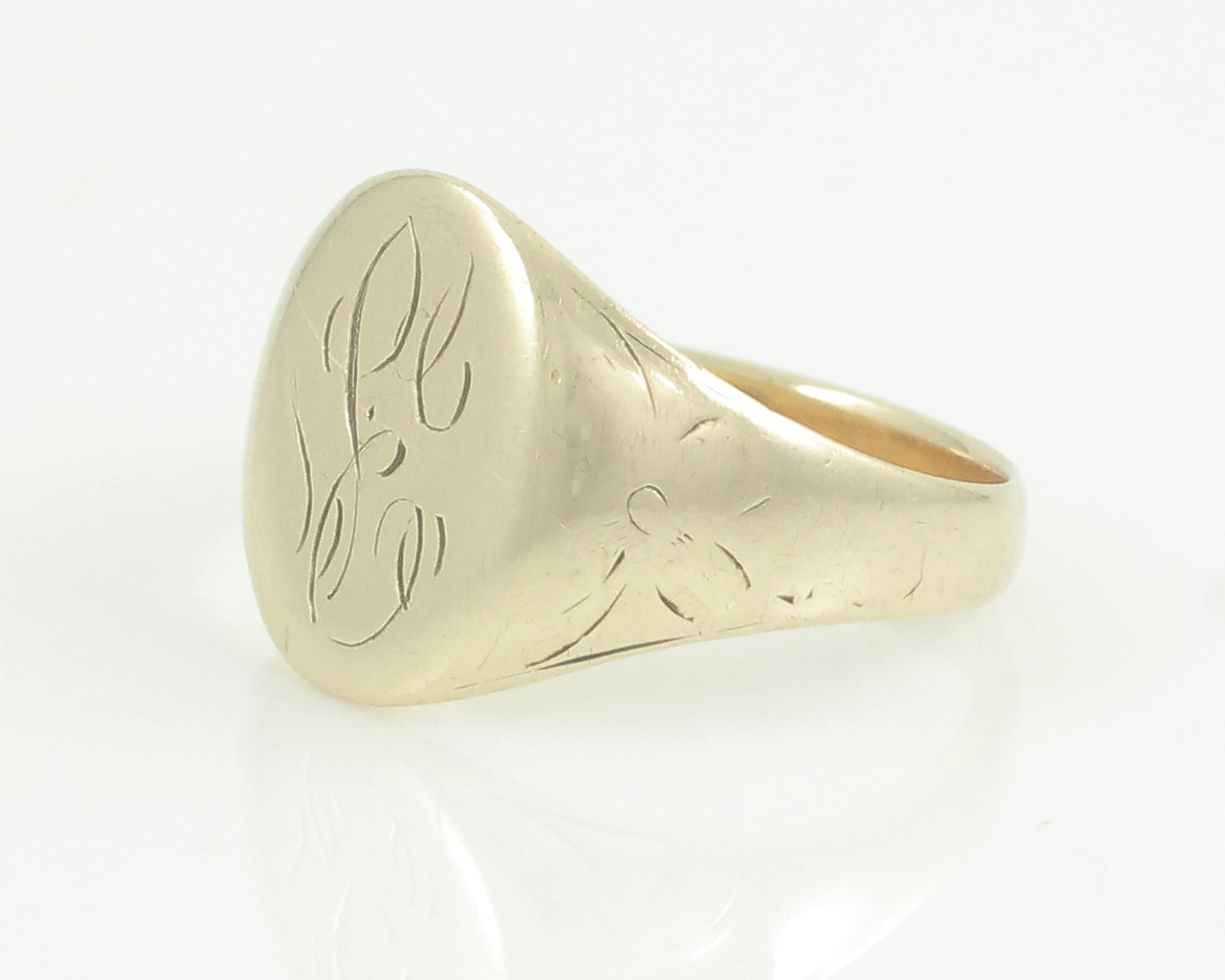 Vintage 10K Oval Signet Ring, Edwardian 10K Gold Youth Signet Ring, 10K ...