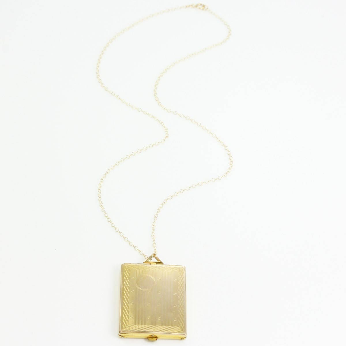 Art Deco Large Locket Engraved Rectangle Pendant Gold Filled Necklace ...