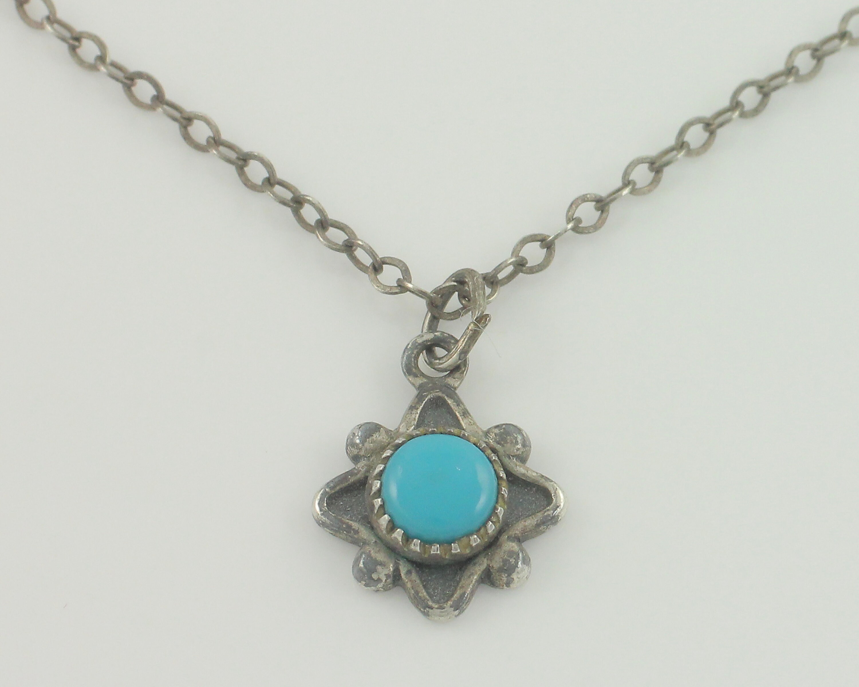 Vintage Turquoise Sterling Silver Pendant Necklace, Vintage Dainty ...