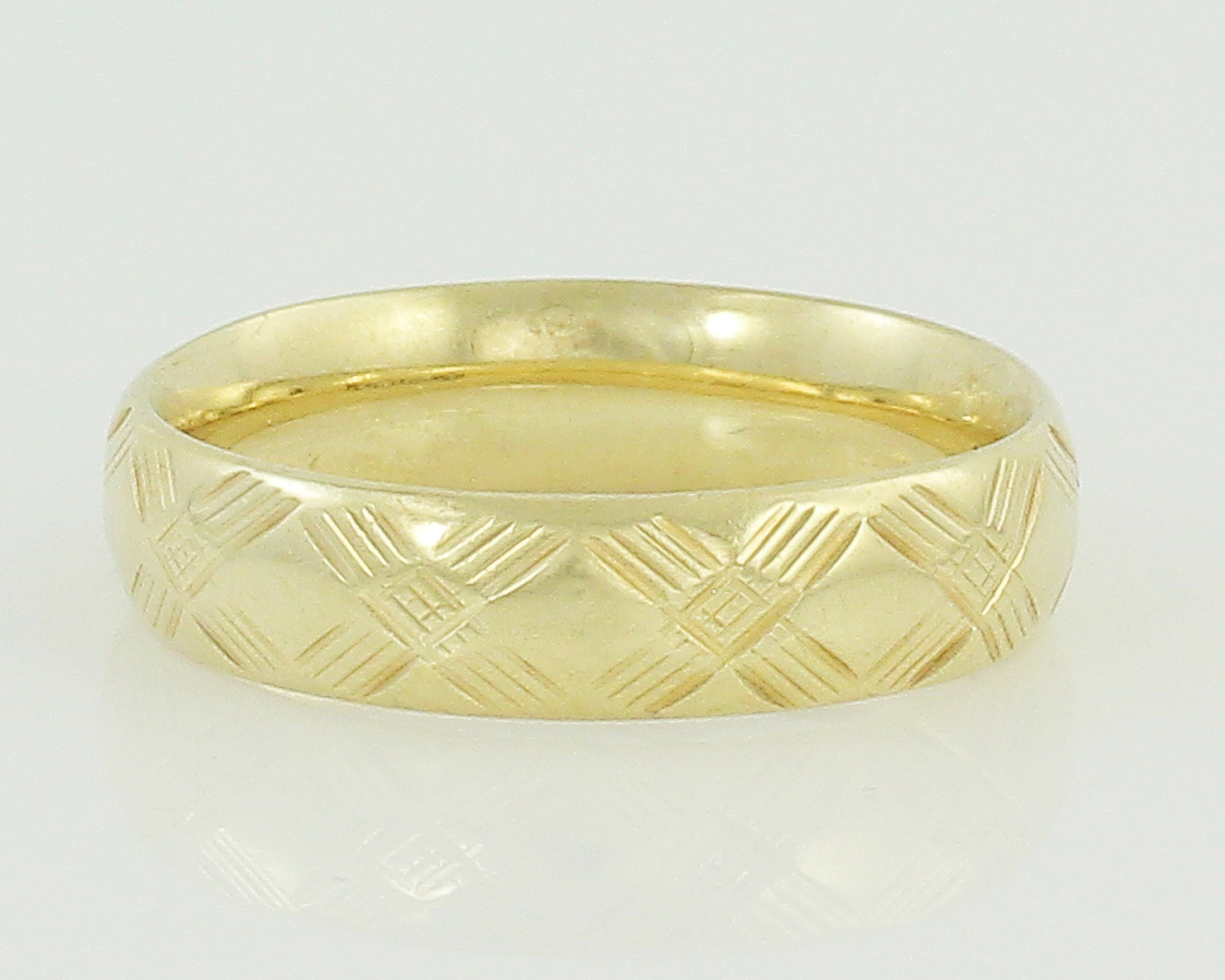 14K Crosshatch Wedding Band - 1980s Yellow Gold Comfort Ring - Size 8 ...
