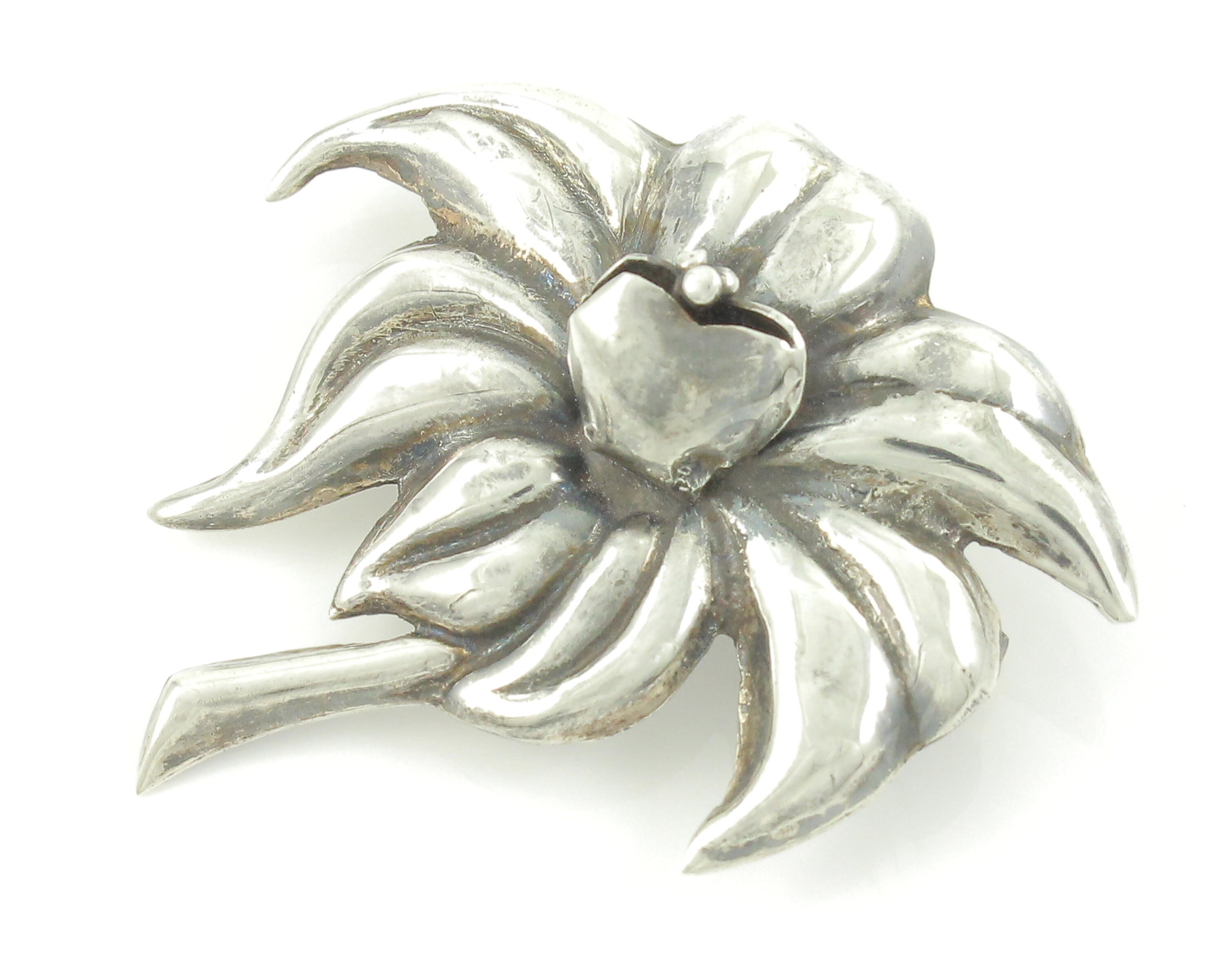 Vintage Alfredo Villasana Silver Flower Brooch, 1950s Mexico Silver ...