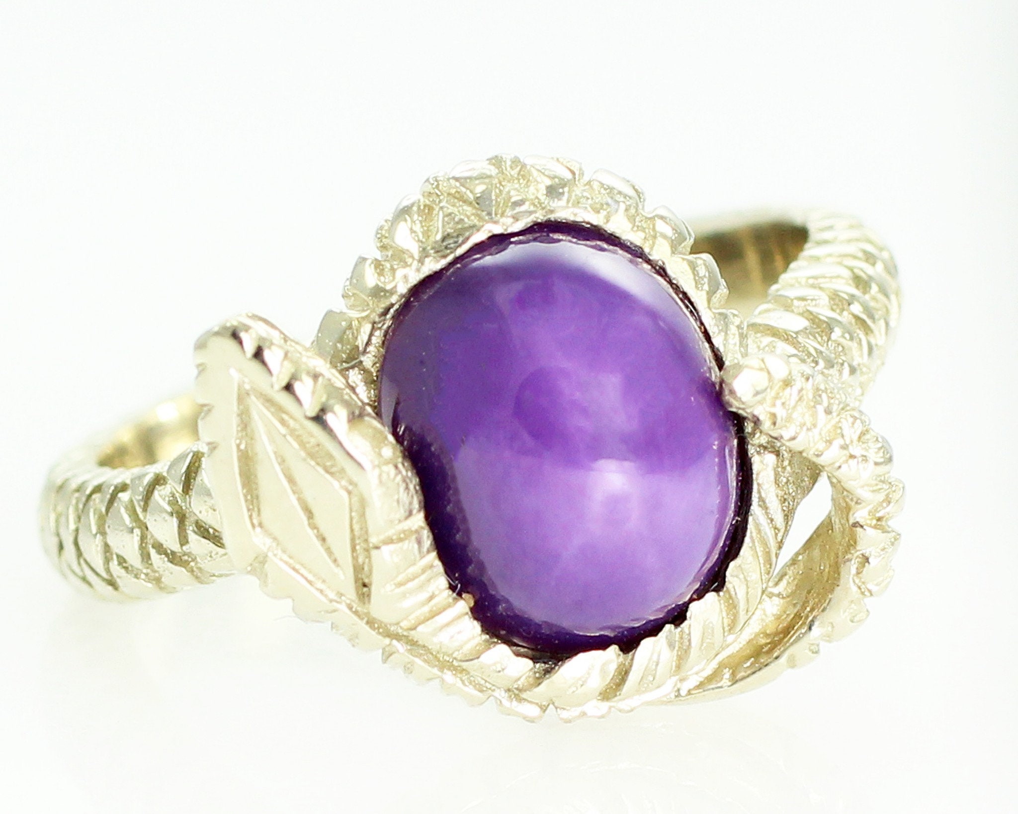 Vintage Snake Ring 14k White Gold Linde Star Ruby - Lab Created Star ...