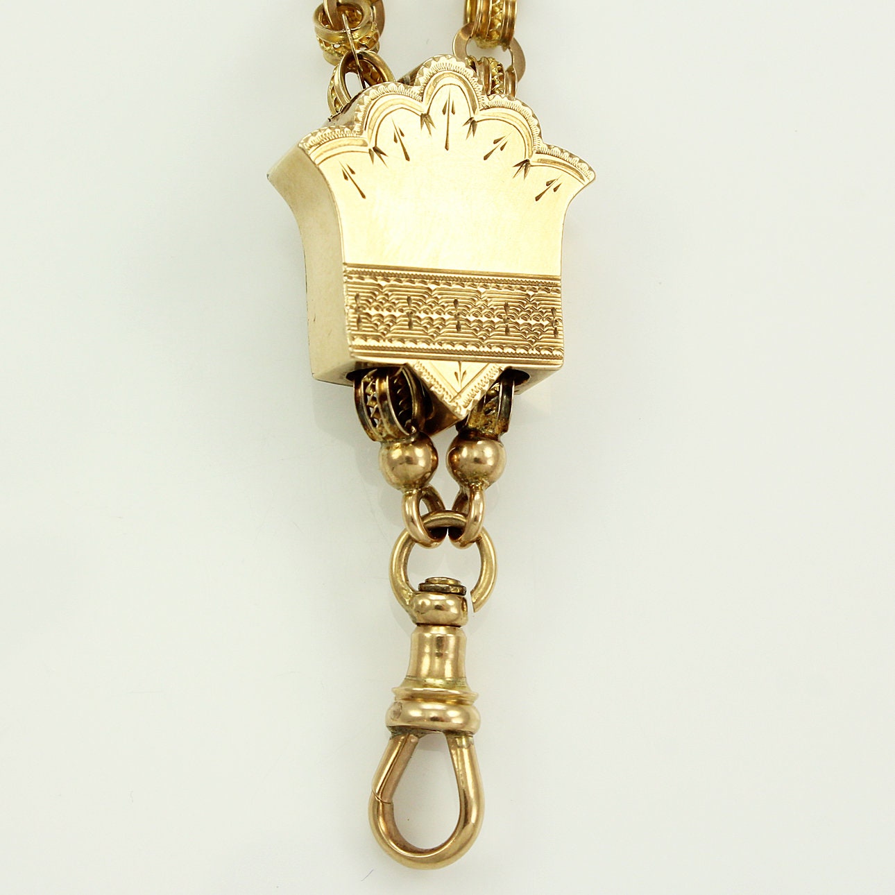 Antique Victorian 14K Fancy Link Long Lady's Watch Chain Black Enamel ...