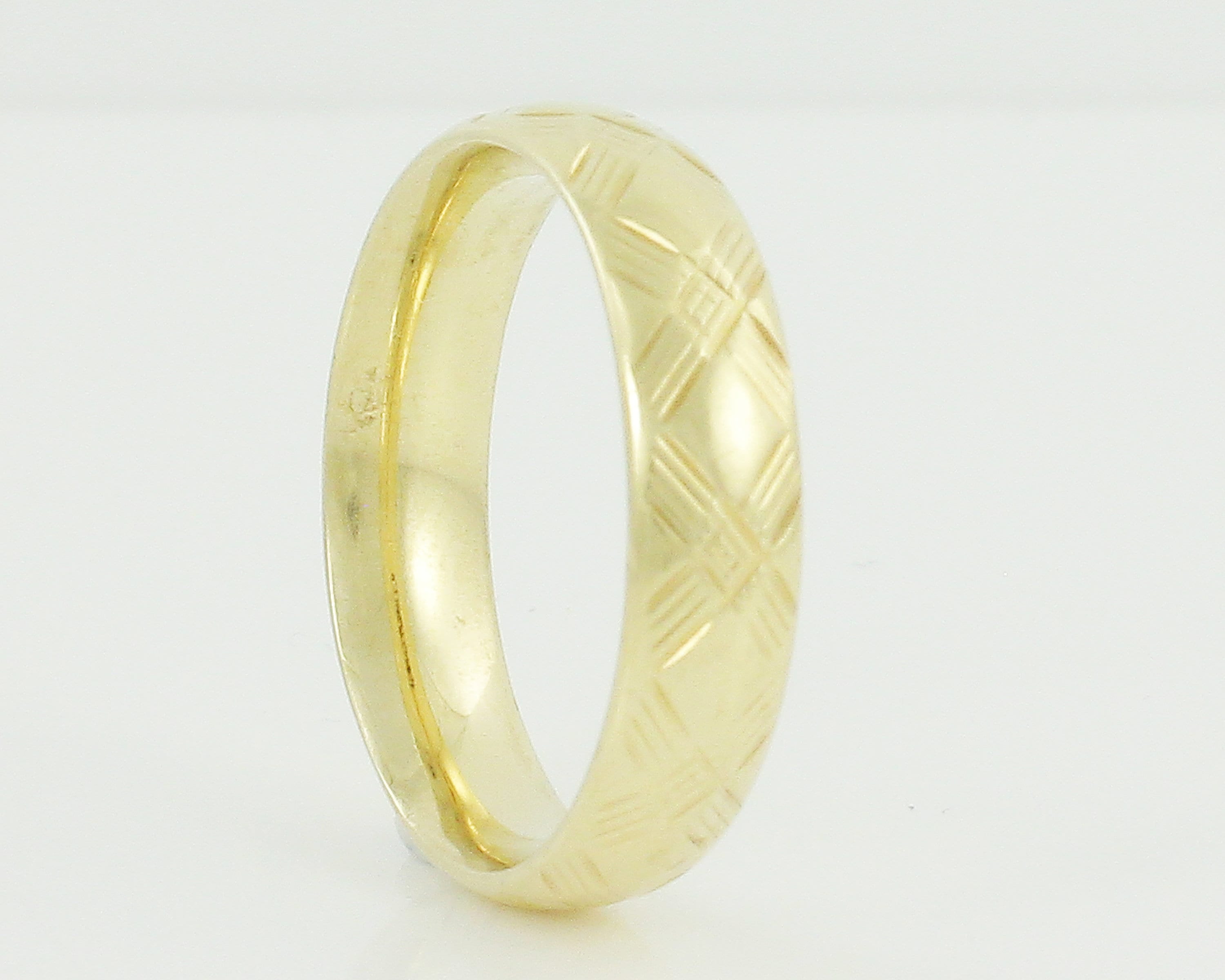 14K Crosshatch Wedding Band - 1980s Yellow Gold Comfort Ring - Size 8 ...