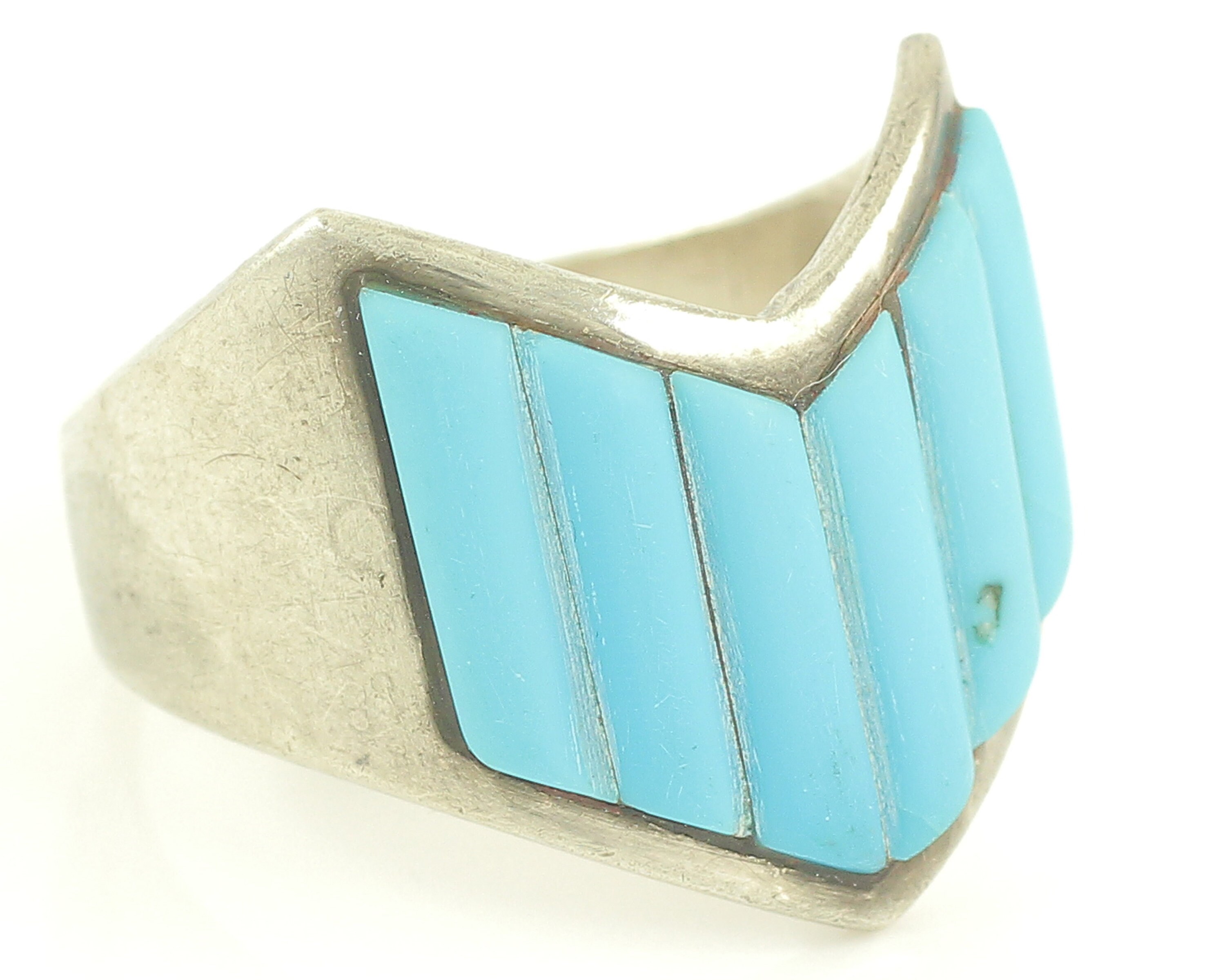 Chevron Turquoise Roy Inlay Mans Ring Sterling Silver - Tree Maker's ...
