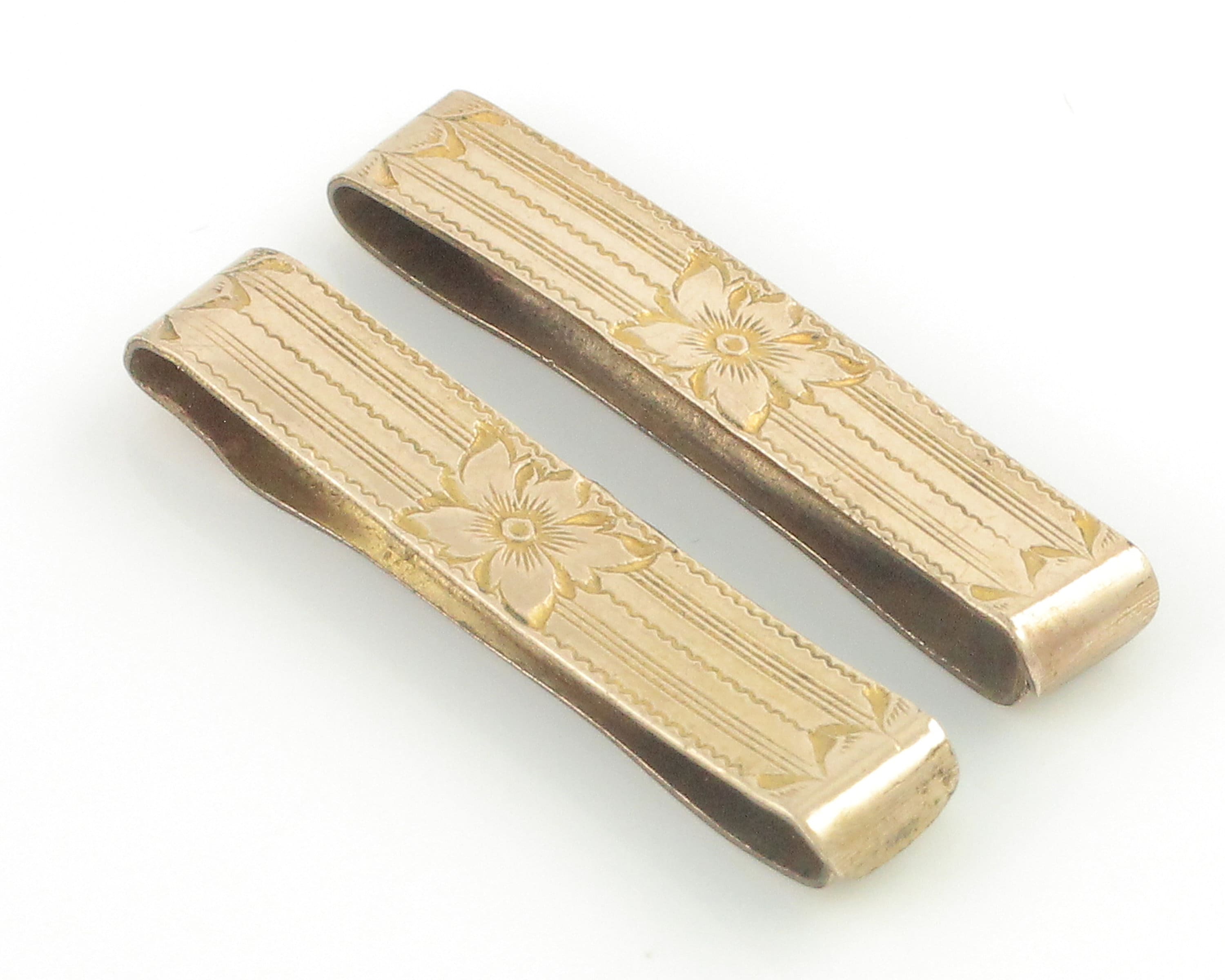 Pair of Edwardian Engraved Flower Lingerie Clips, Antique Gold Filled ...