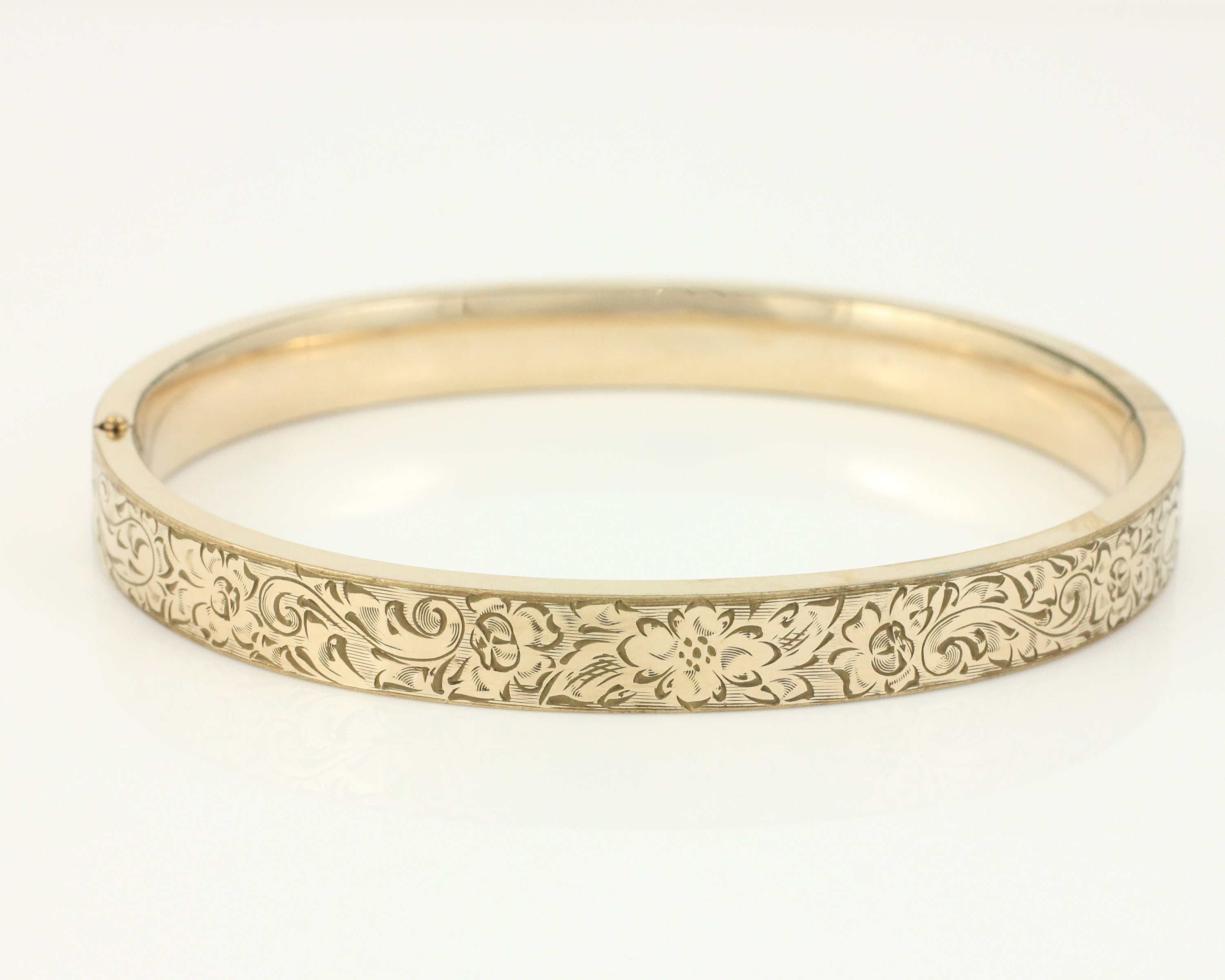 Edwardian Engraved Floral Gold Filled Bangle Bracelet, Vintage Hinged ...