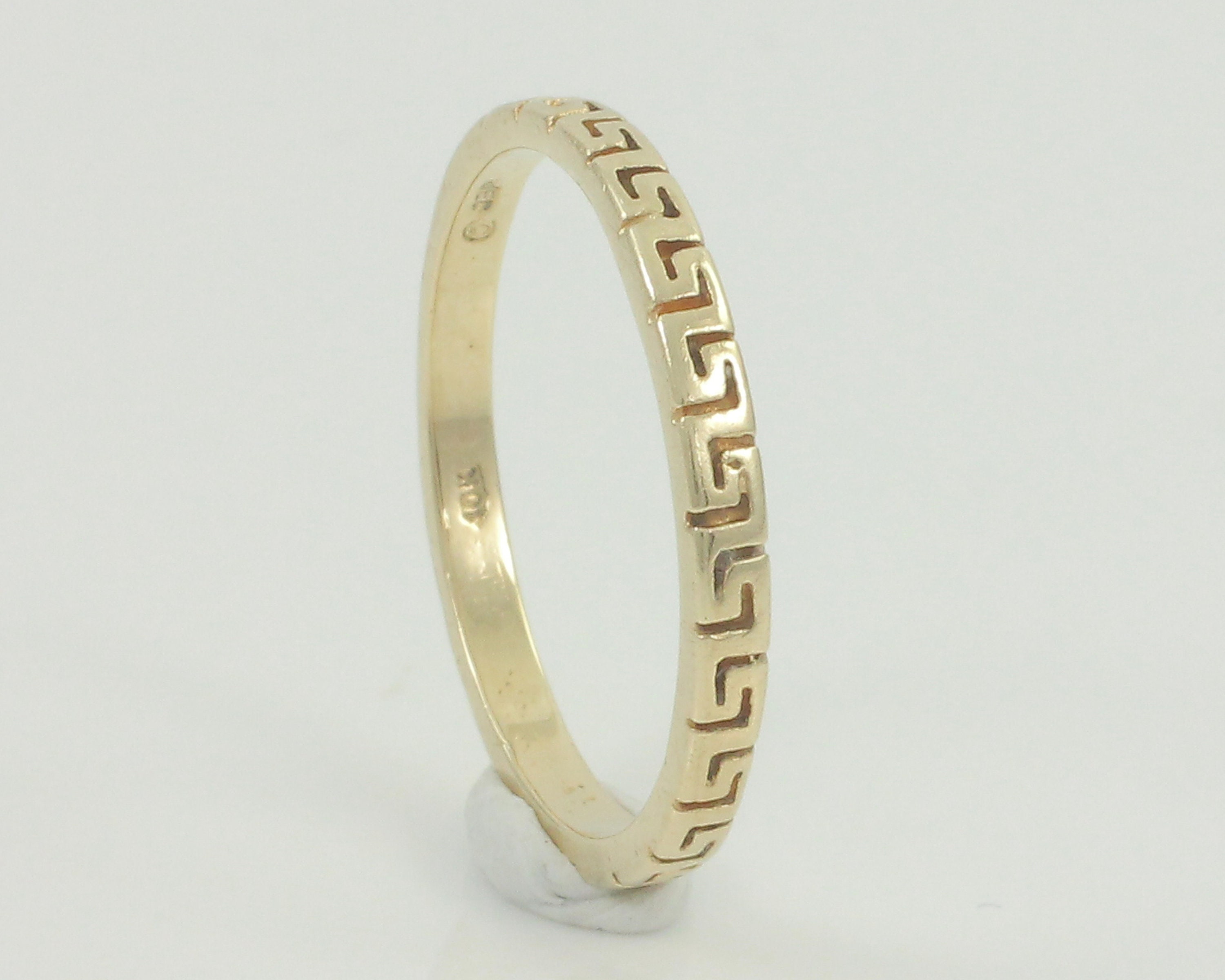 Vintage 10K Greek Key Band, 1980s 10K Gold Meander Band, 1980s Size 7.5 ...