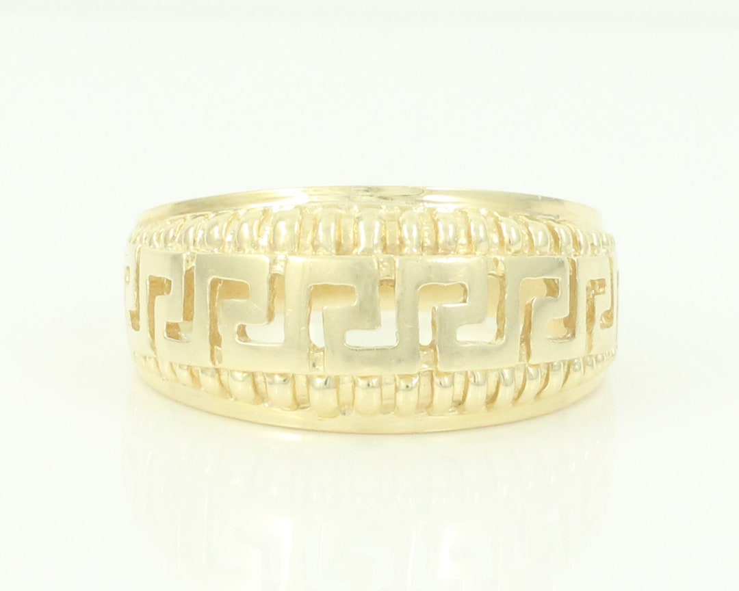 Vintage 14K Greek Key Dome Ring, 14K Solid Gold Domed Meander Ring, 14K ...