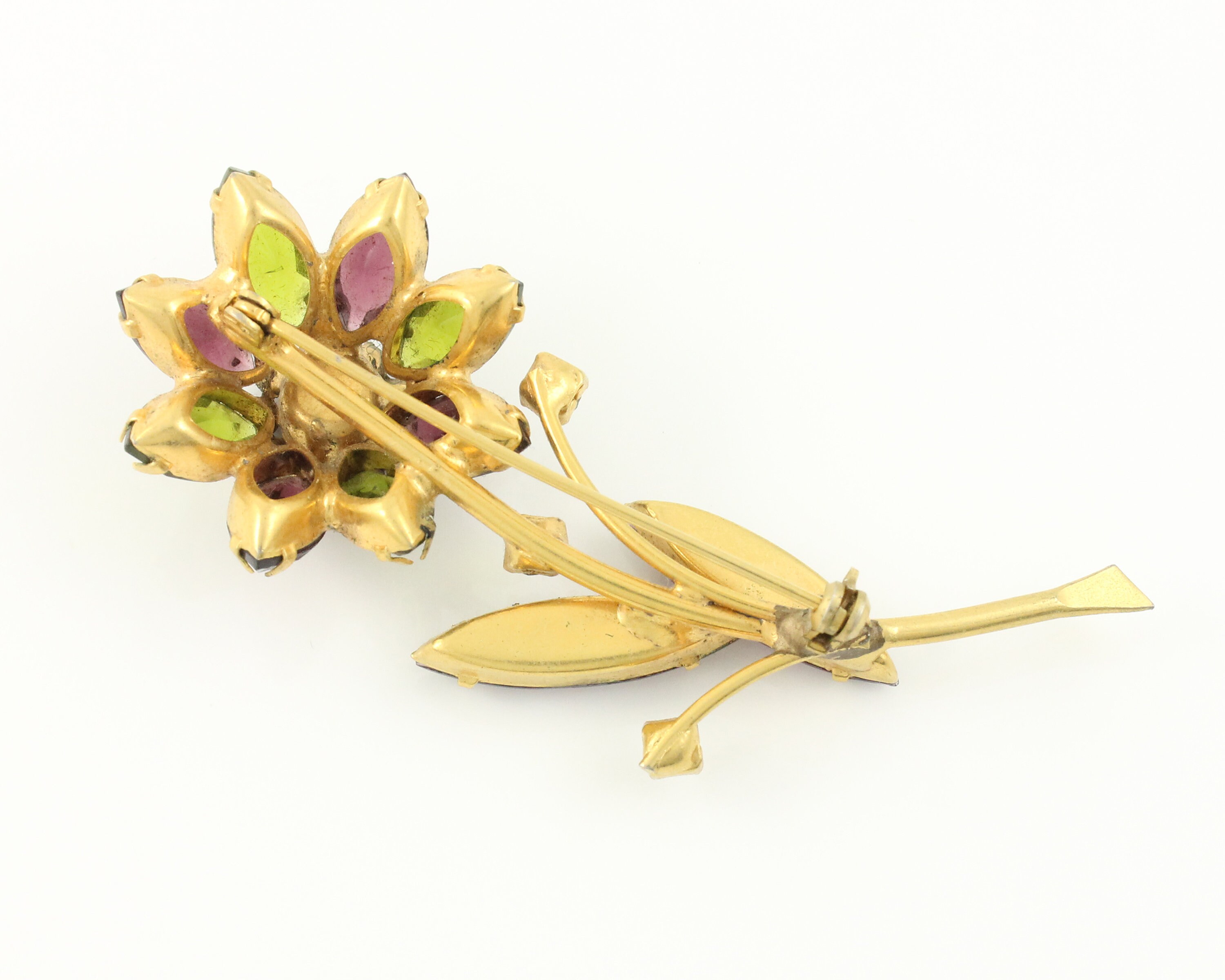 Vintage Purple Green Rhinestone Flower Brooch, Vintage Rhinestone Long ...