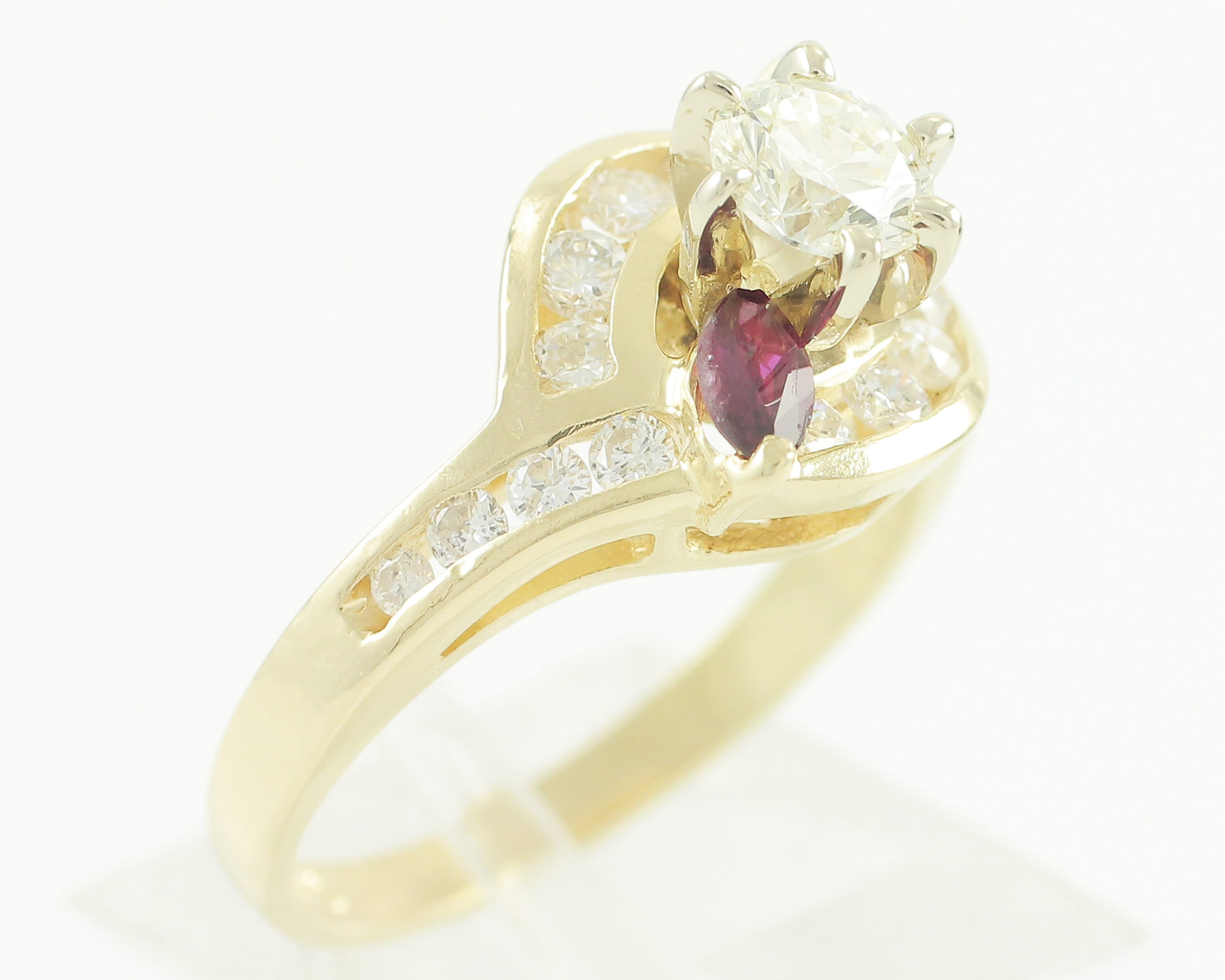 Vintage Diamond And Ruby Wedding Ring Set 14k 125 Cttw Vs1 Diamond Engagement Bridal Set